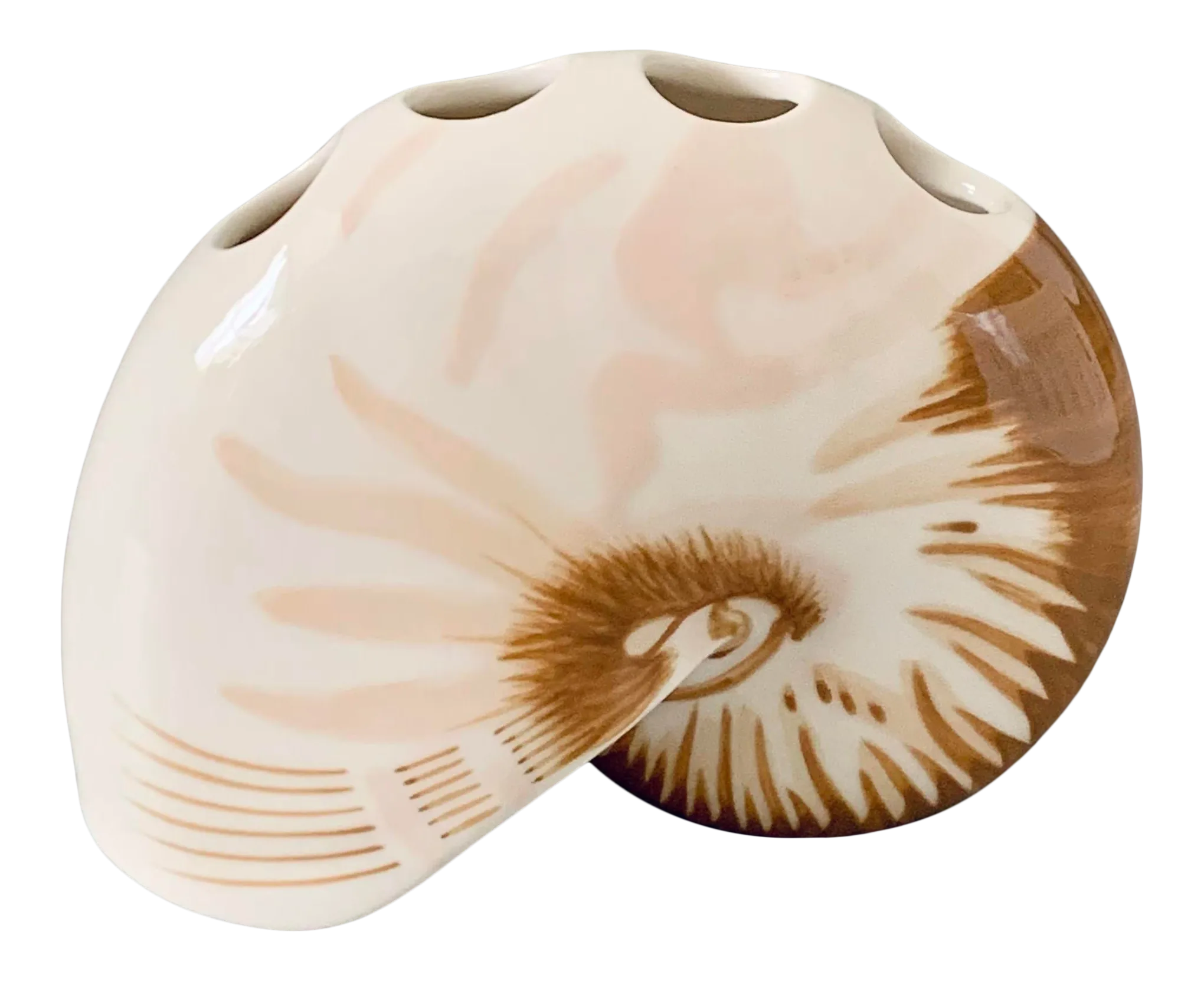 Vintage Tiger Nautilus Shell-Shaped Hand Painted Ceramic Stem Vase ...