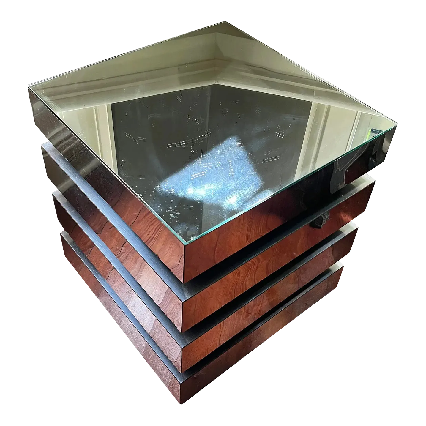 1970s Italian Postmodern Cubed Mirror Table | Chairish