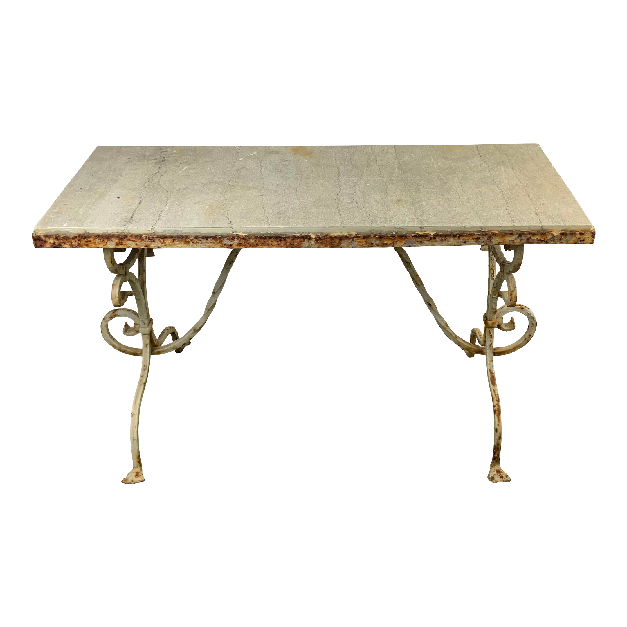 Salterini Style Wrought Iron Table with Travertine Top | Chairish