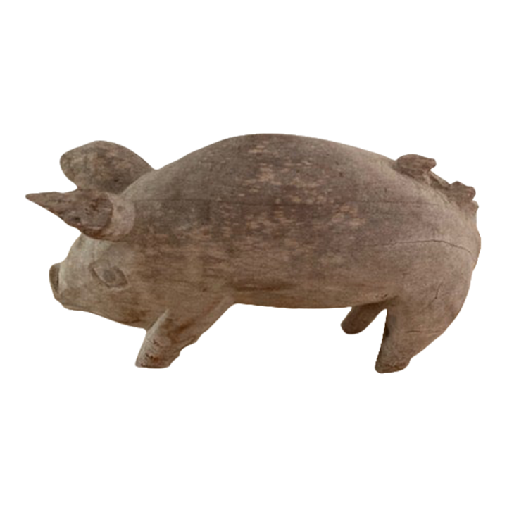 1920s Early American Hand Carved Folk Art Pig | Chairish