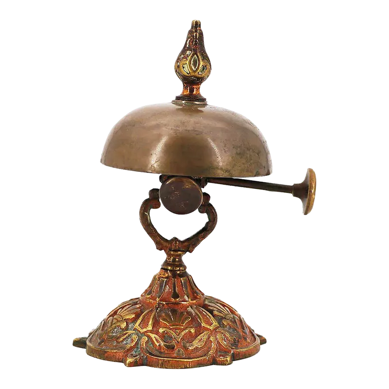 1900s French Brass Hotel Bell Ringer Brass and Porcelain Knob | Chairish