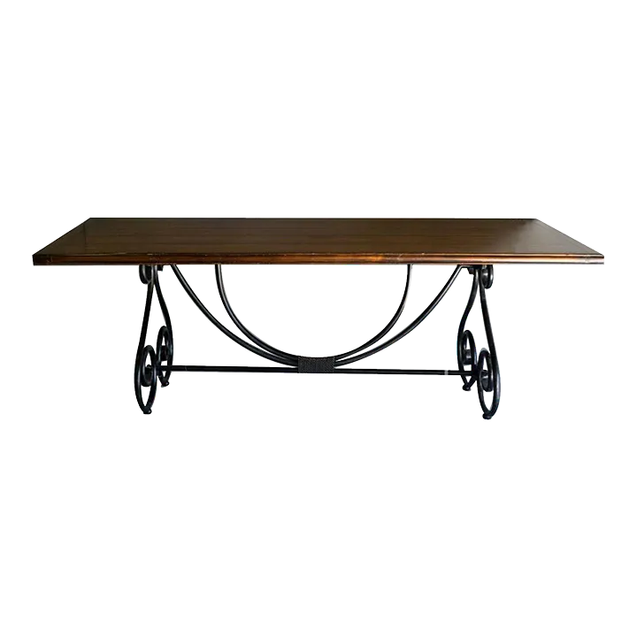 Ebony Metal and Brass Scroll Base Dining Table Wood Top Baroque Style ...