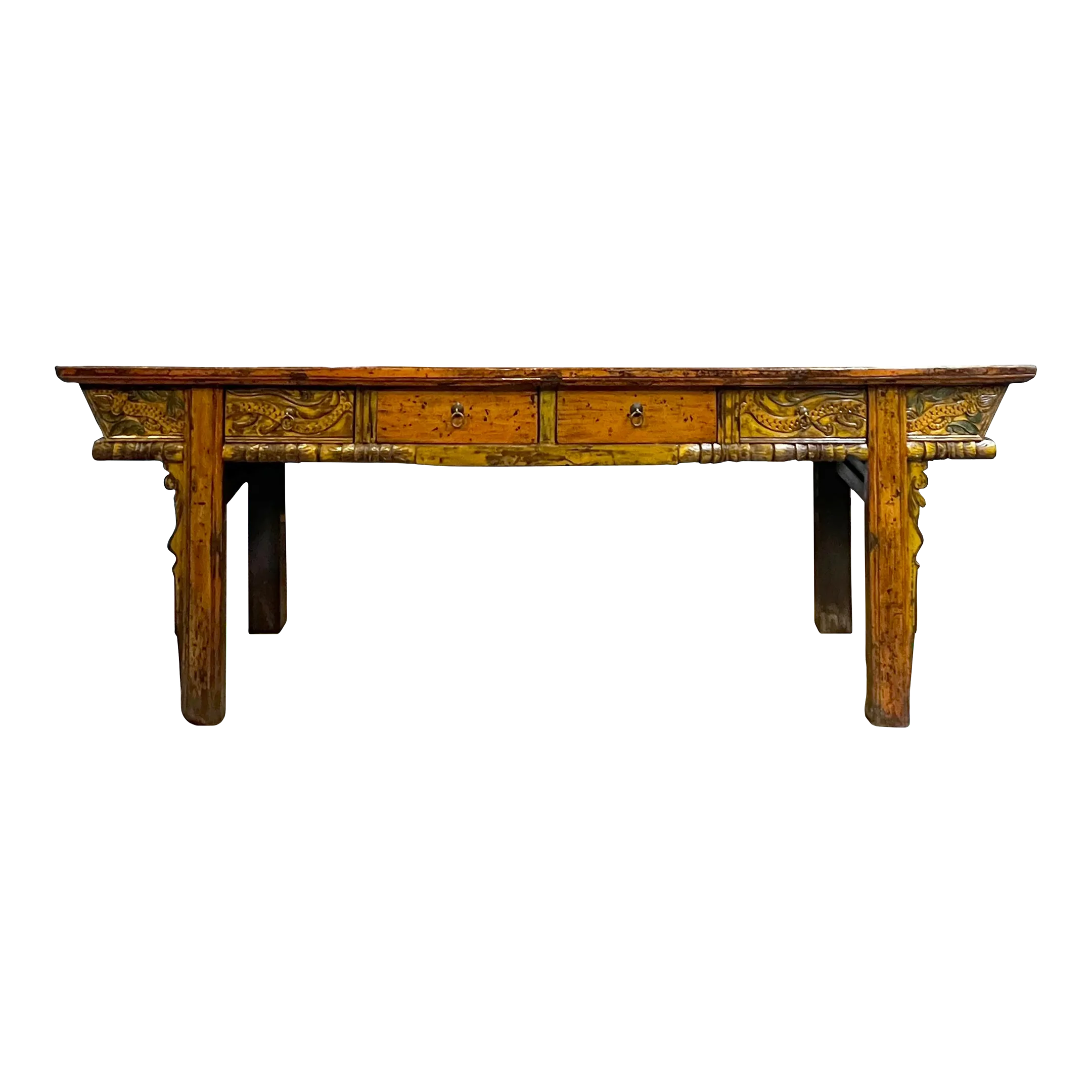 Chinese Vintage Distressed Orange Drawers Long Console Foyer Altar ...