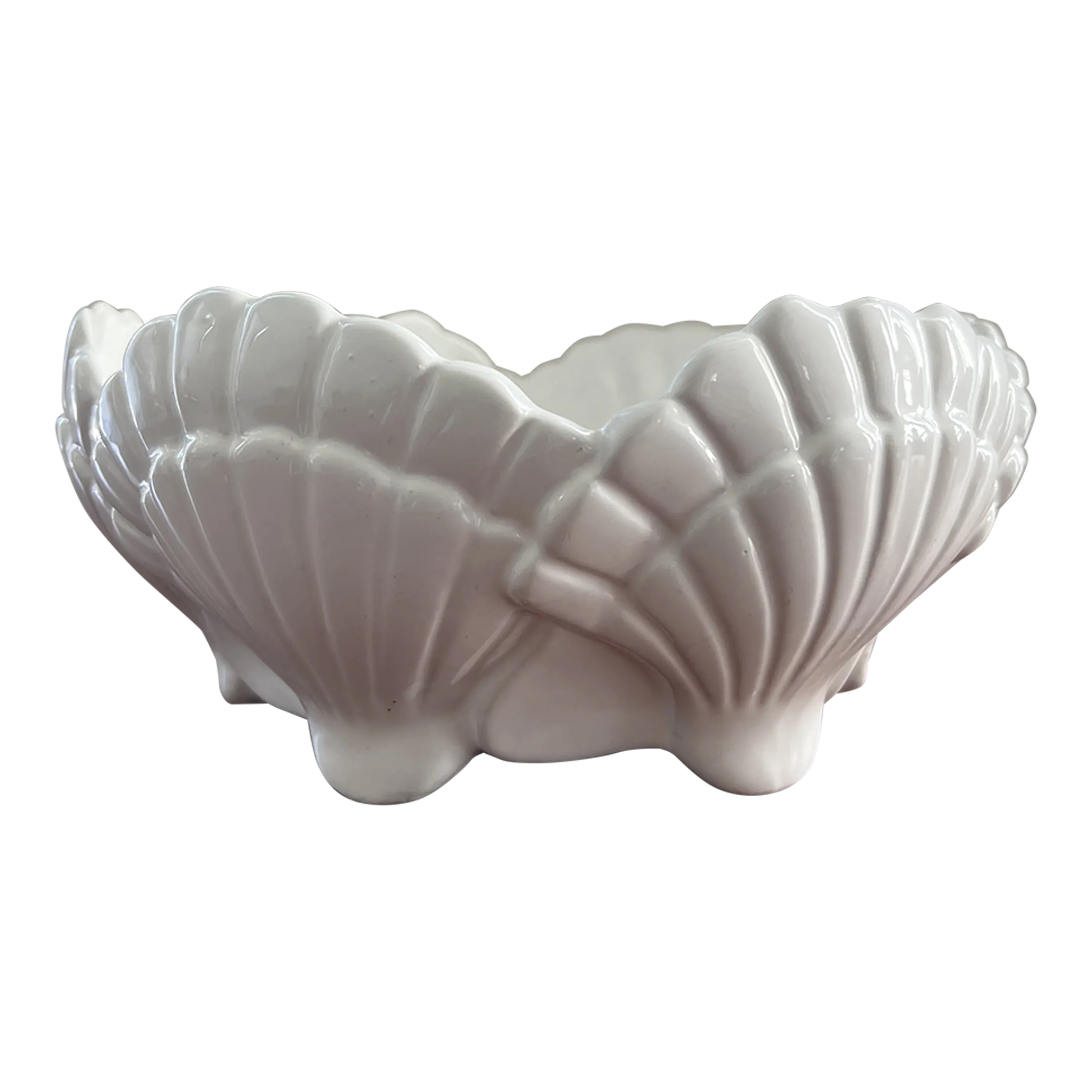 Vintage White Ceramic Scallop Shell Serving Bowl | Chairish
