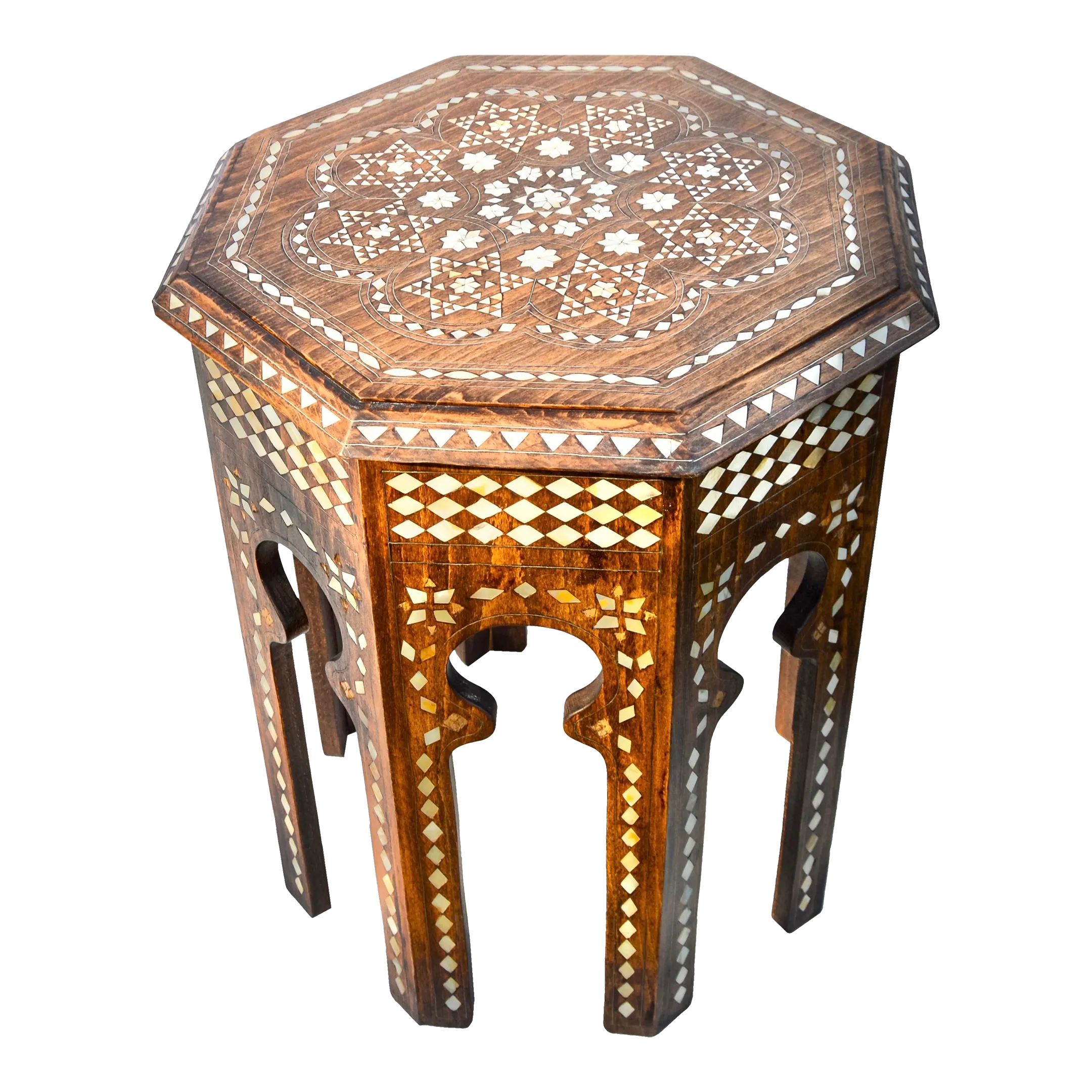 Moroccan Astral-Patterned Mother-Of-Pearl Inlaid Accent Table | Chairish