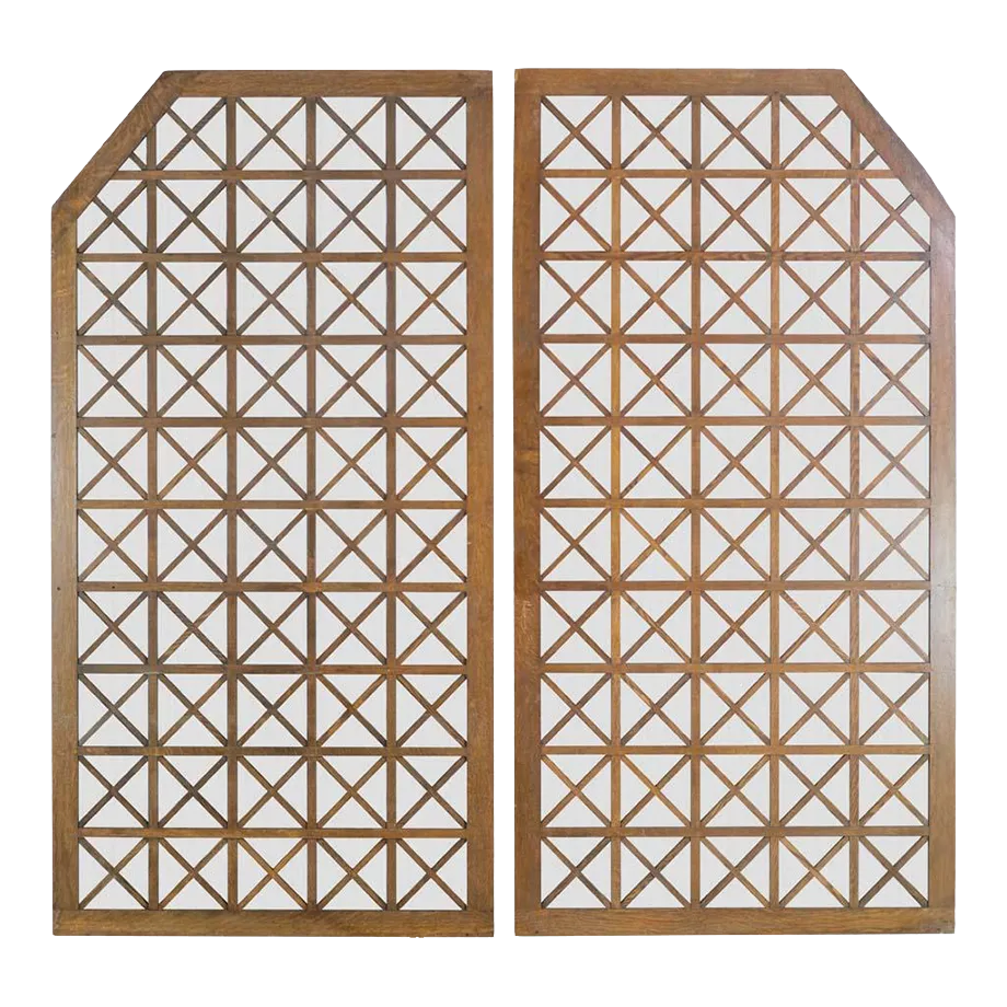 Pair of Mid 20th Century Angled Corner Oak Dividers With Screen | Chairish