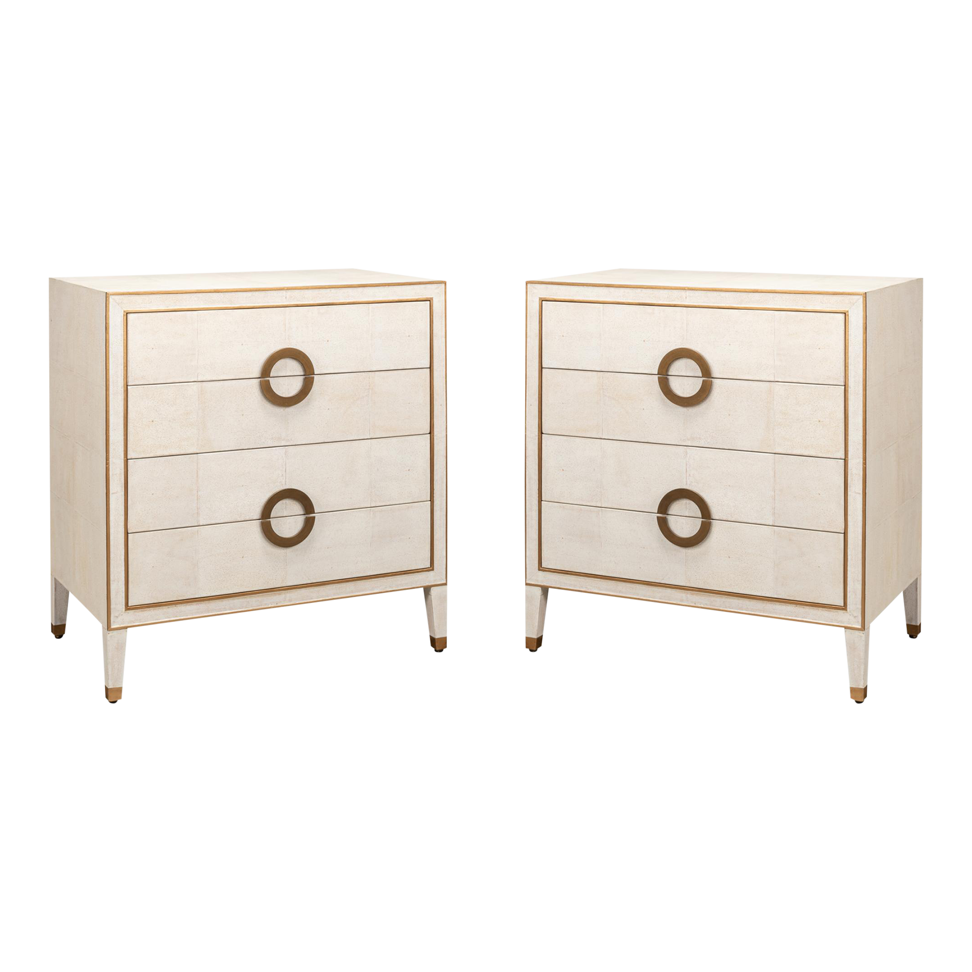 Pair of Art Deco Style Shagreen Embossed Leather Chest of Drawers - Ivory | Chairish