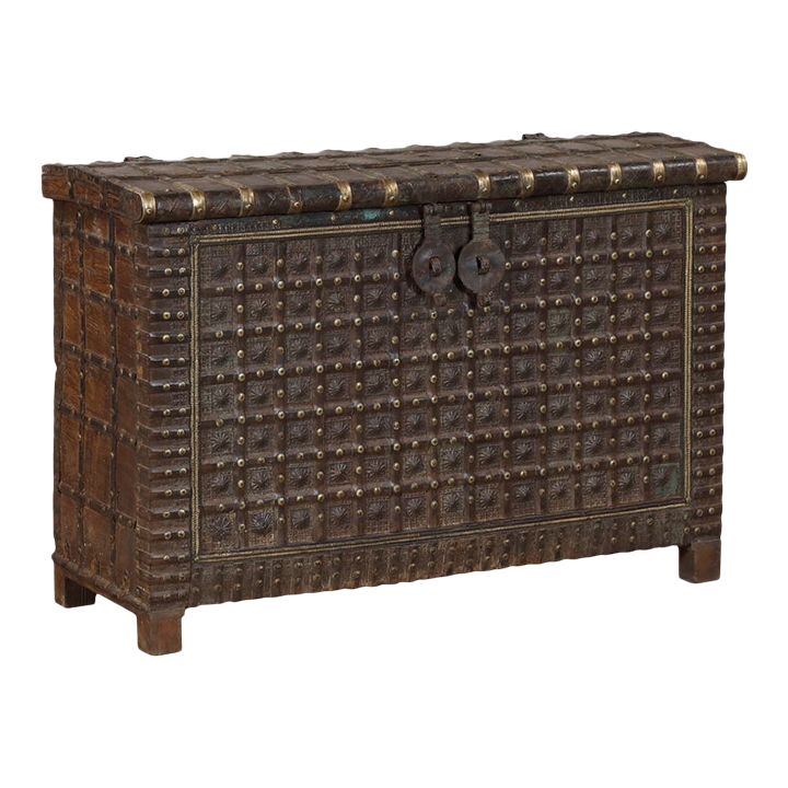 Antique Indian Teakwood Pitara Chest Console | Chairish