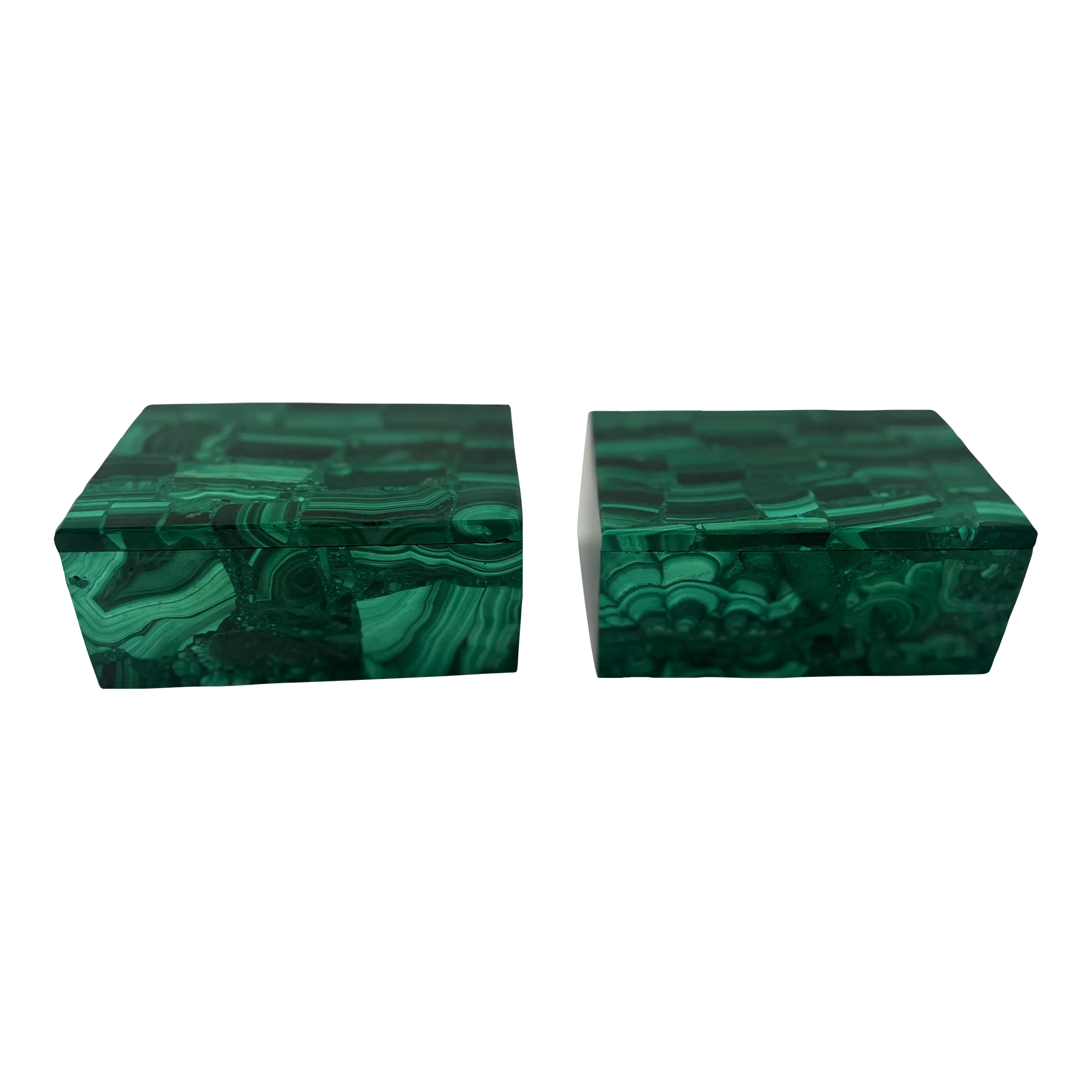Vintage Pair of Malachite Gemstone Lidded Boxes | Chairish