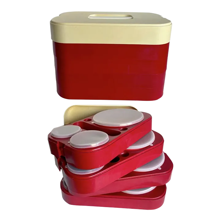 1960's Retro Hampa Red Stacking Plastic Picnic Box for 4 | Chairish