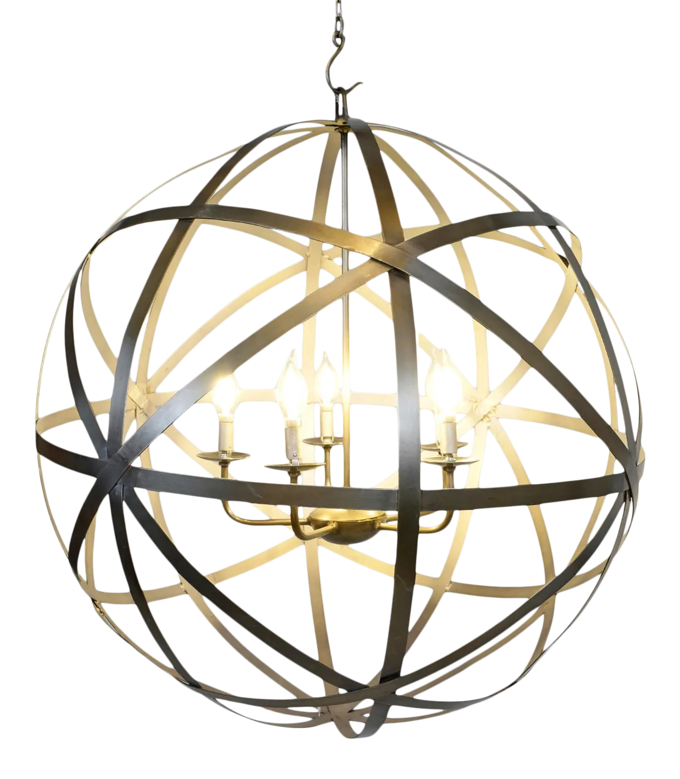 Transitional Iron Orb Strap Chandelier | Chairish