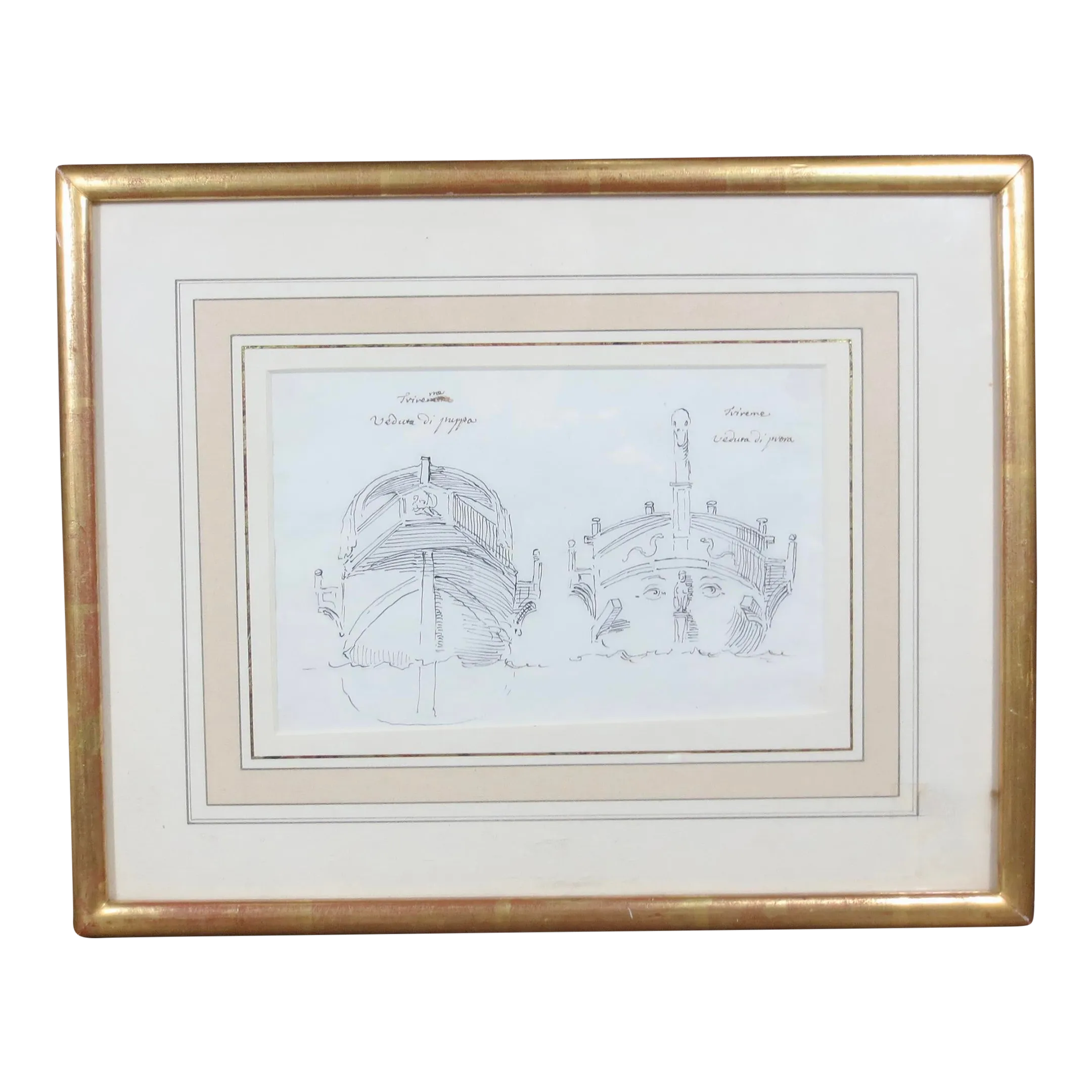 !7th Century Drawing by Pietro Antonio Novelli Trireme Drawing | Chairish