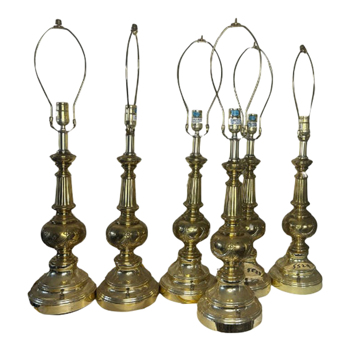 Set of 6 Vintage Mid-Century 1960s Keeder Brass Table Lamps | Chairish