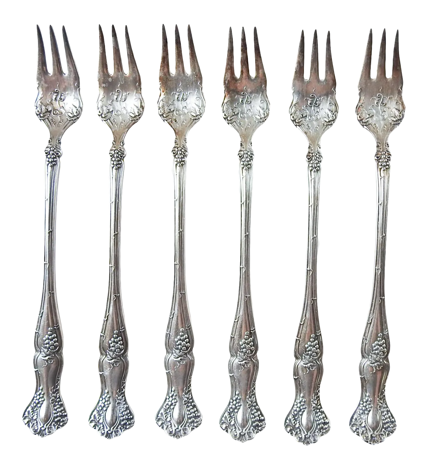 Vintage Silverplate Cocktail Forks Grape Pattern - Set of 6 | Chairish