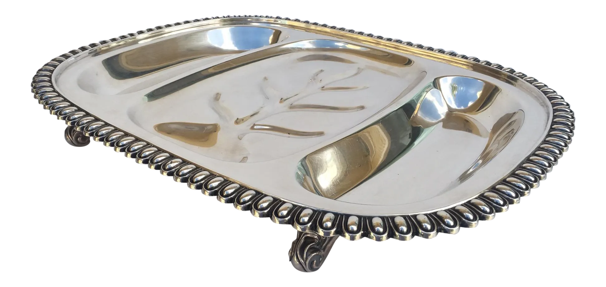 Vintage C.1920's-30's Silver Plate Footed Meat Serving Platter | Chairish
