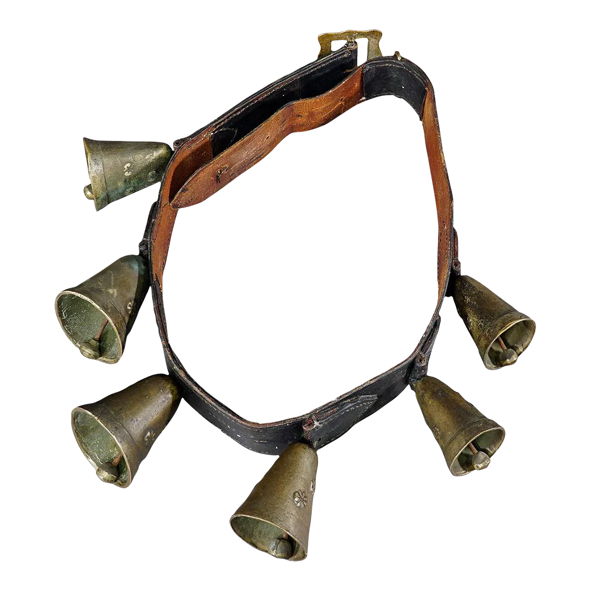 Antique Leather Strap With Six Casted Cattle Bells, Switzerland Ca ...