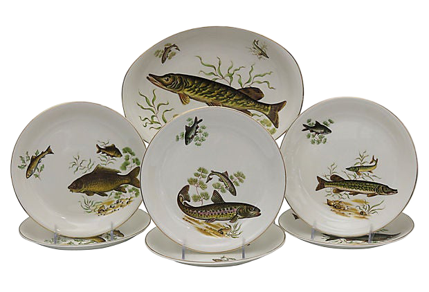 Midcentury English Fish Serving Set, 7Pcs | Chairish
