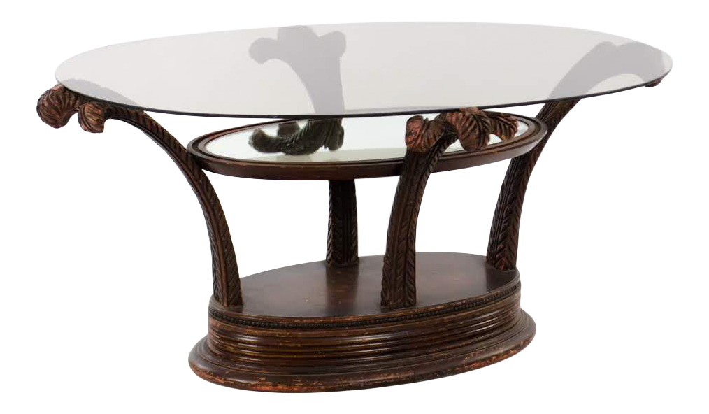 1950s Traditional Carved Wood and Glass Cocktail Table | Chairish