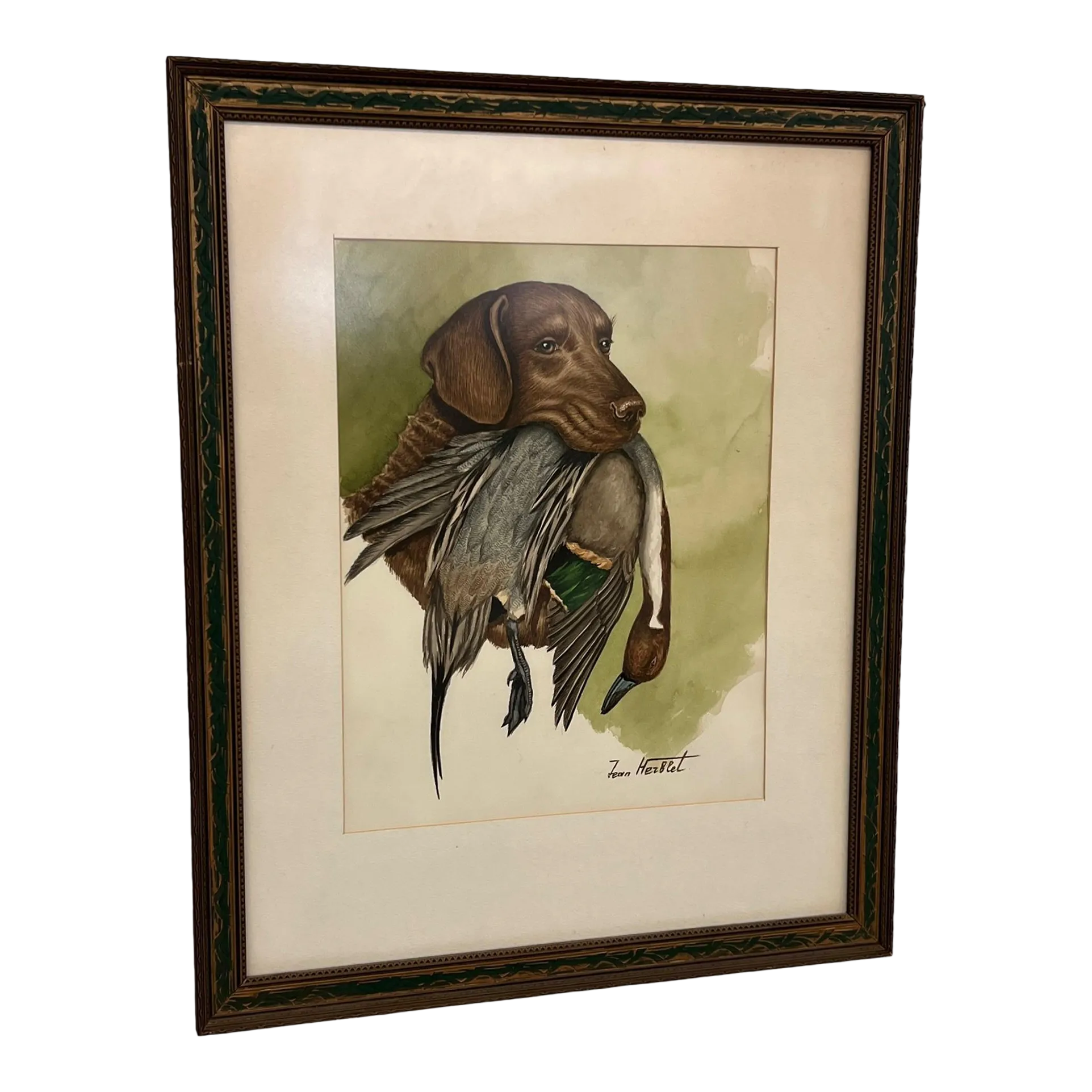 1970s Original Hunting Dog With Foul Watercolor Painting by French ...