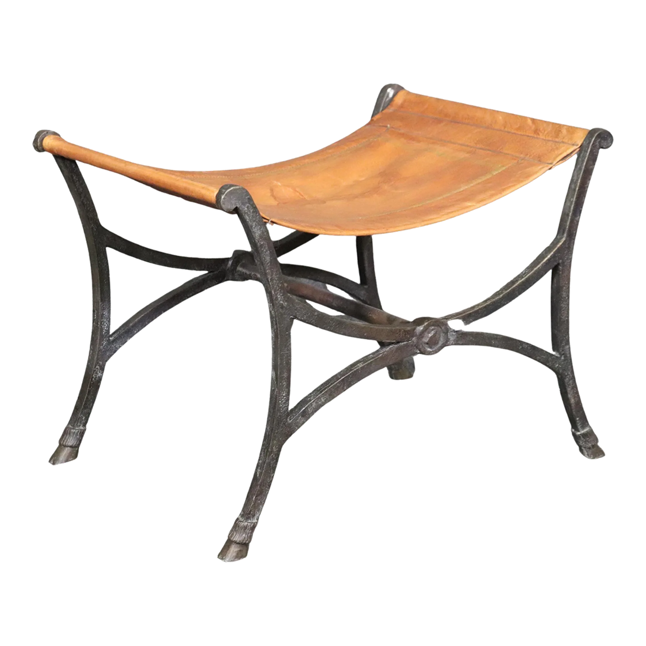 French Greek Key Leather Wrought Iron Manner of Gilbert Poillerat ...