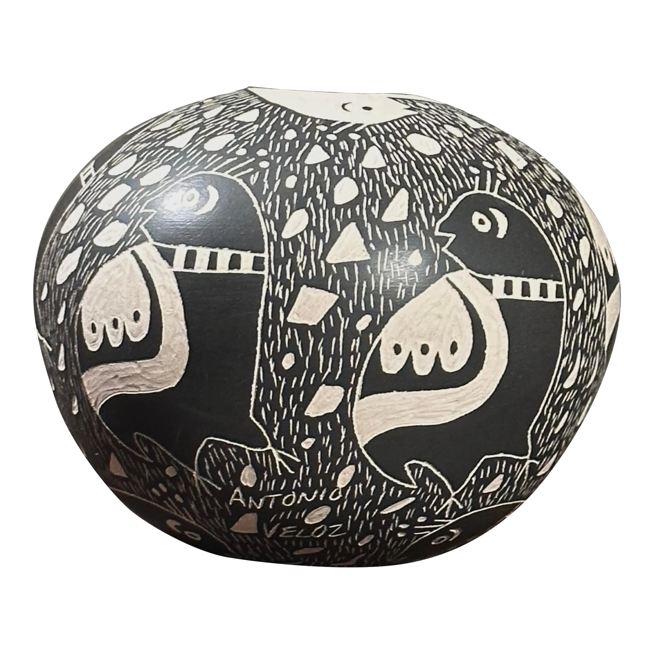 Vintage Acoma Polychrome Bird Sgraffito Vessel by Antonio Veloz, Signed ...