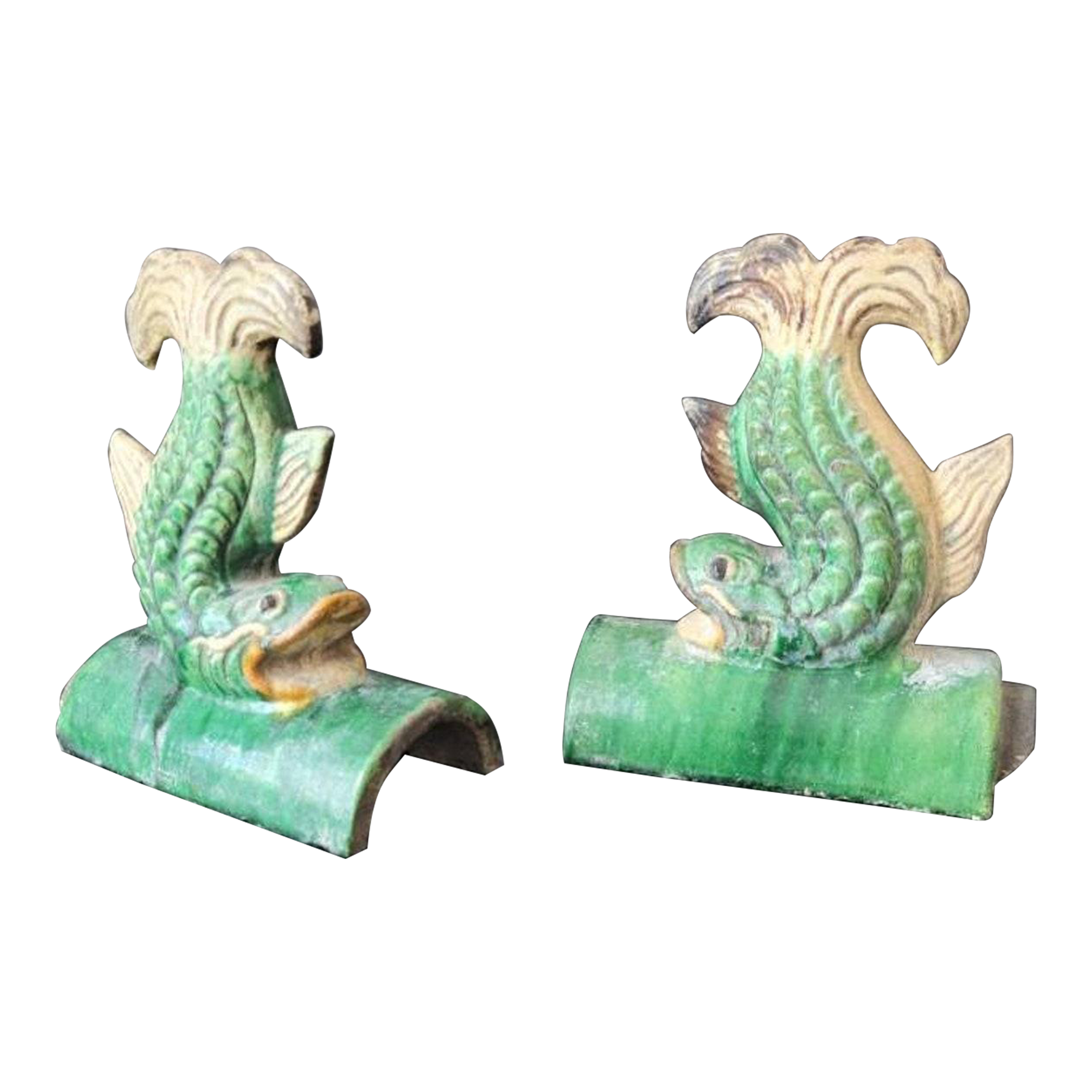 Antique Asian Architectural Figural Fish Roof Tile - a Pair | Chairish