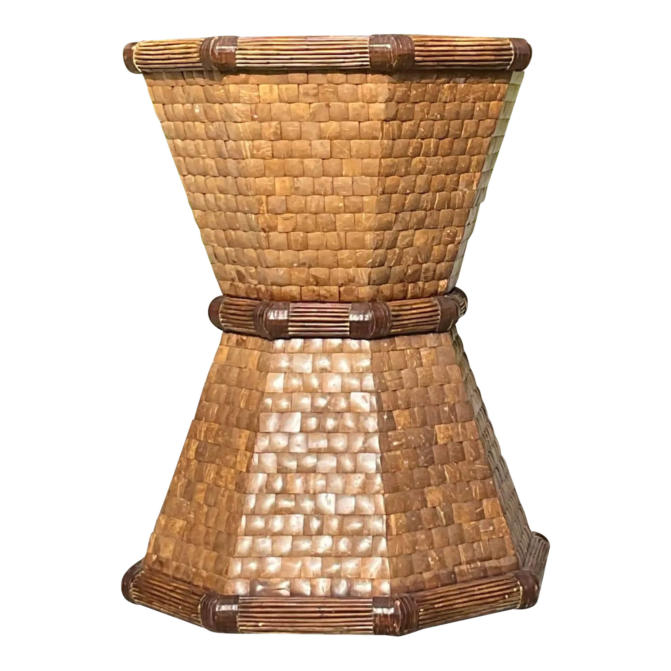 Boho Style Tessellated Coconut Shell Table Pedestal | Chairish