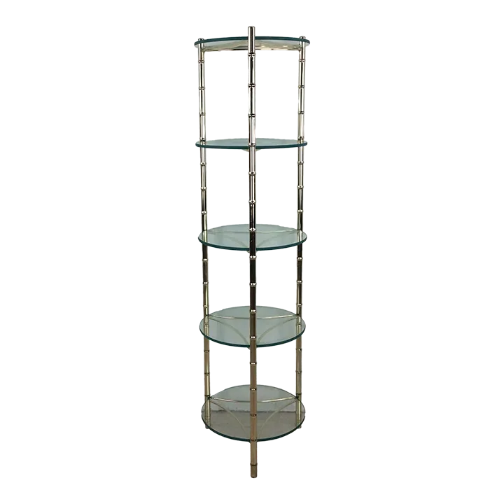 Mid Century Brass and Glass Display Shelf | Chairish