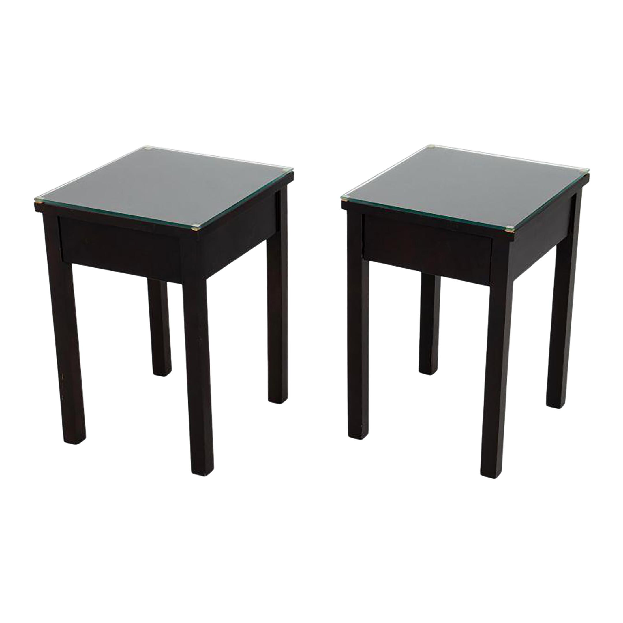 Modern Stained Birch Glass Top Accent Tables, Pair | Chairish