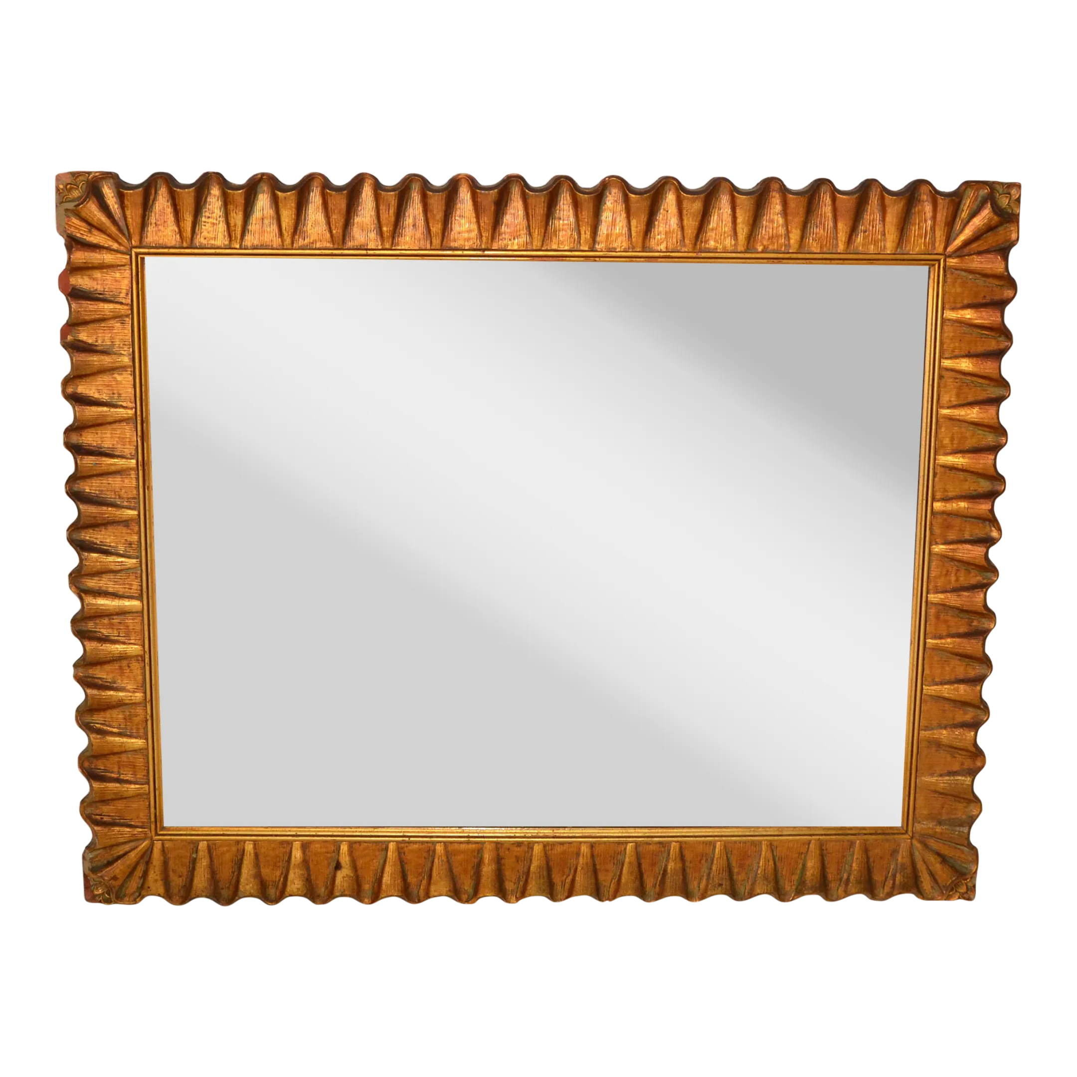 1940s Art Deco Hand Carved Scalloped Gilt Wood Rectangular Wall Mirror ...