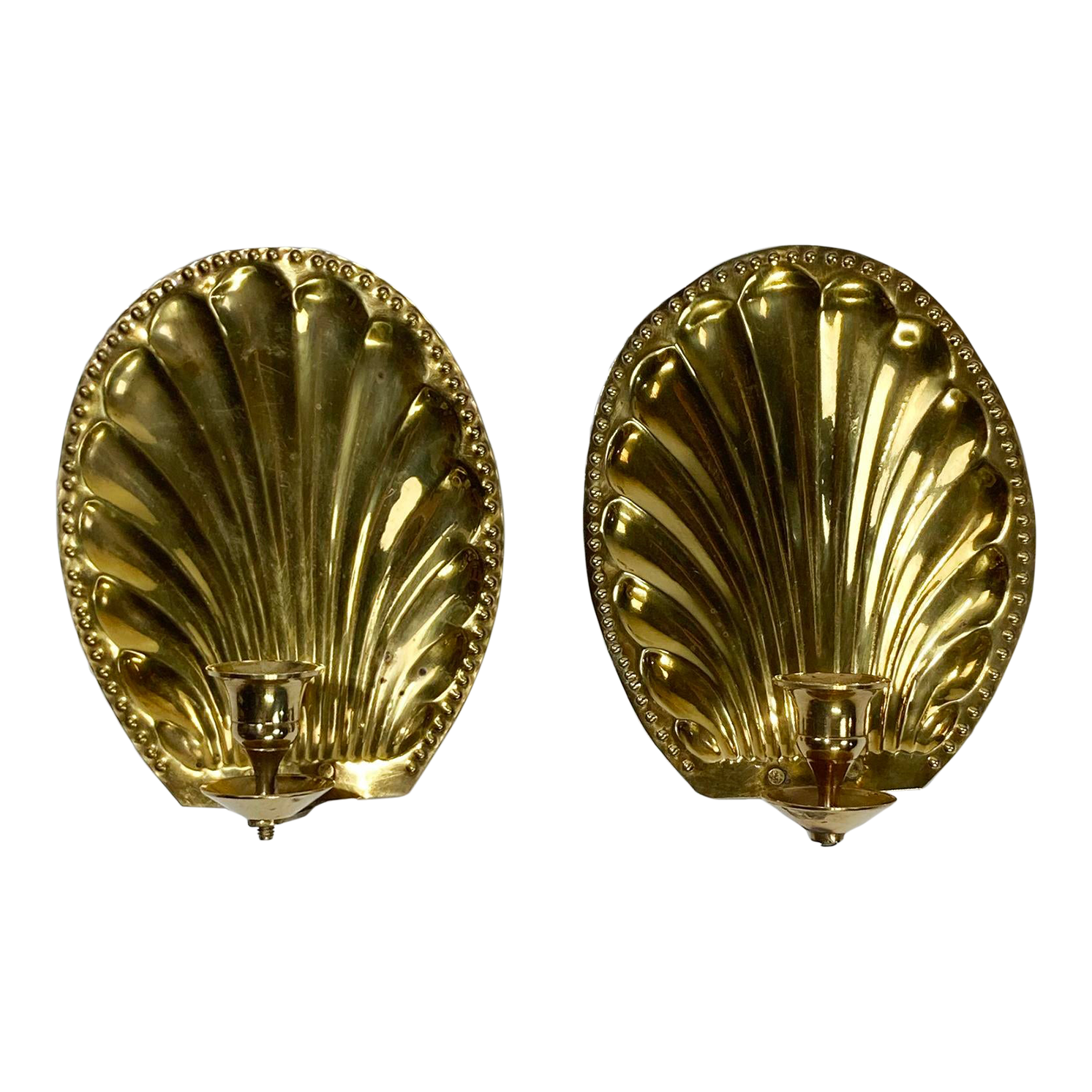 Vintage Brass Shell Motif Wall Candle Sconces, Pair | Chairish
