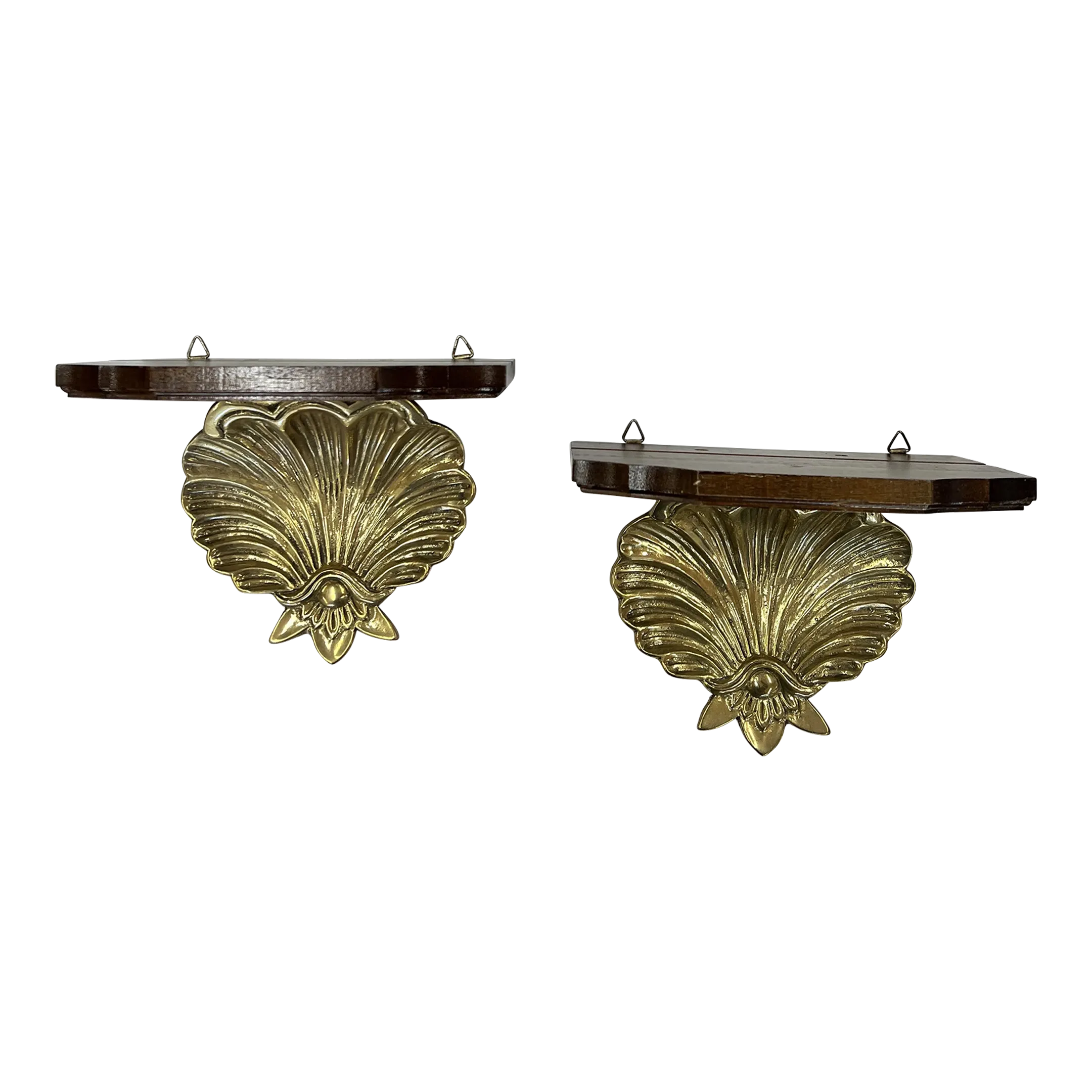 Mid Century Clam Shell Wall Bracket Shelves | Chairish