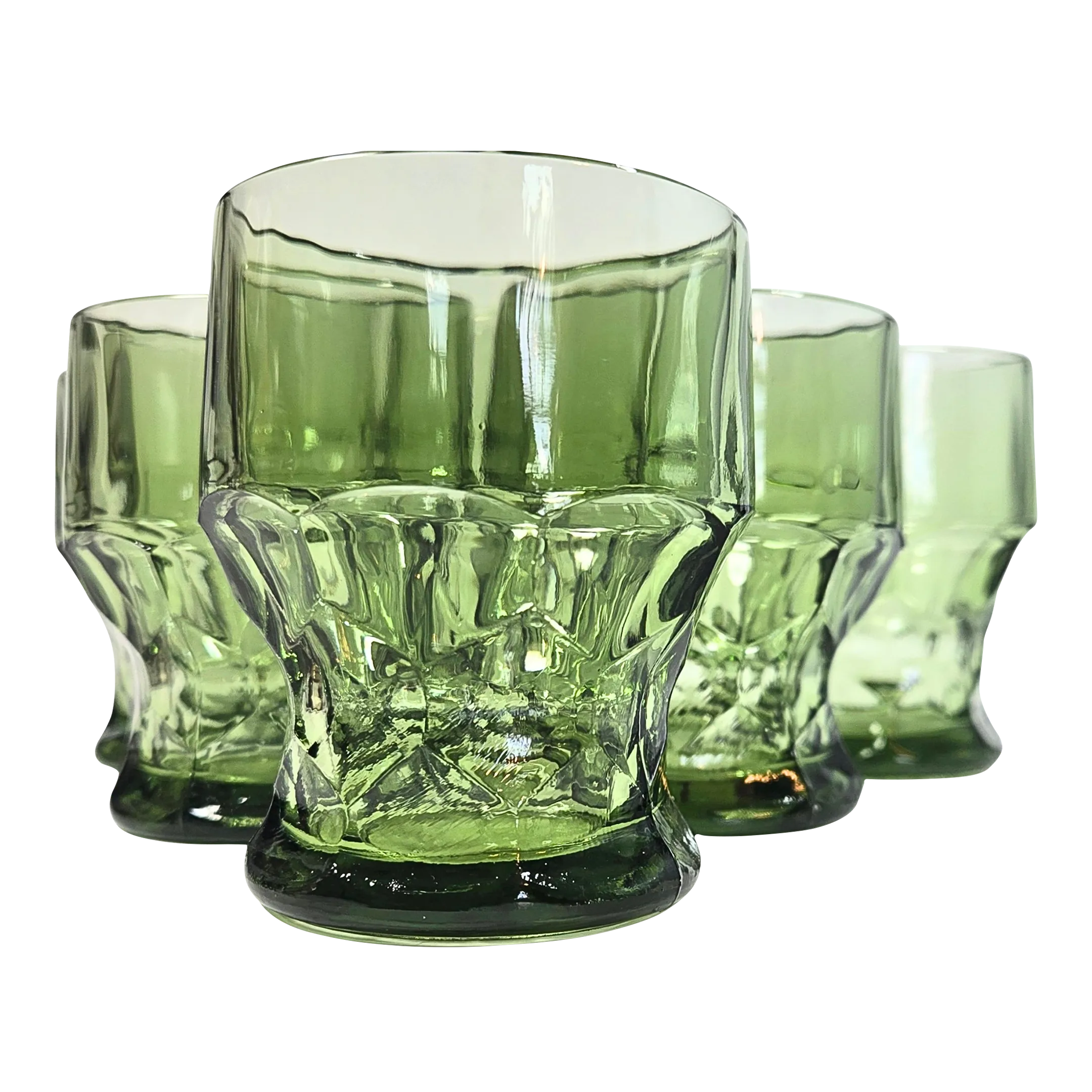 Faceted Green Georgian Lowballs - Set of Six | Chairish