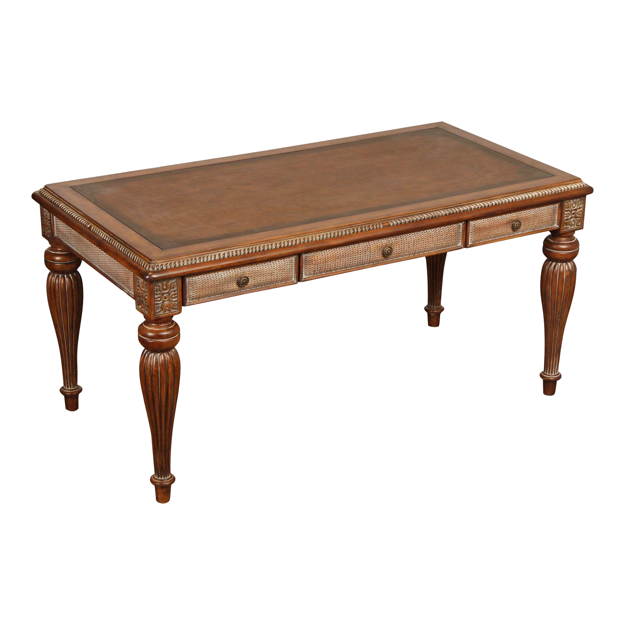 British Colonial Style Leather Top Writing Desk | Chairish