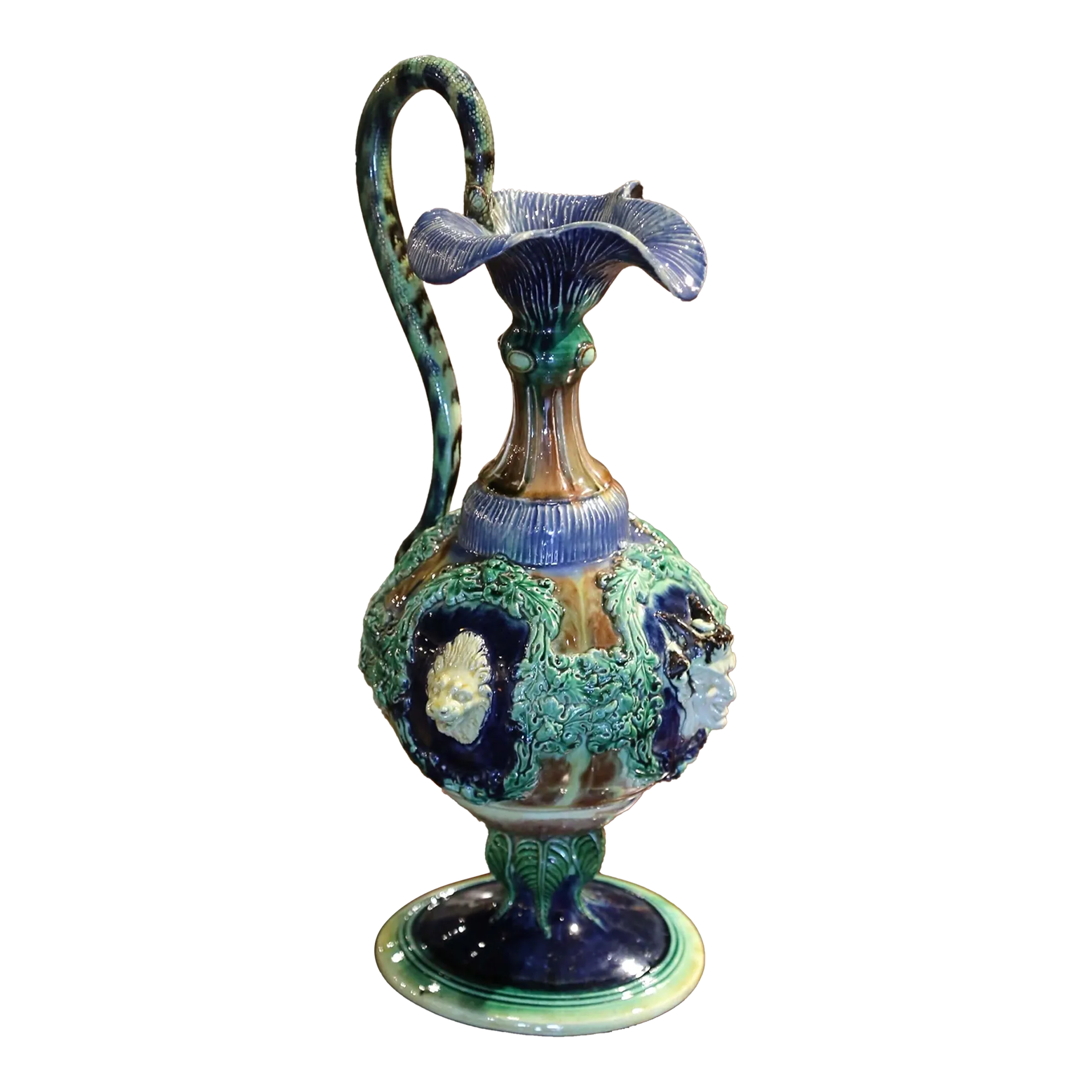 19th Century French Thomas Sergent Hand Painted Faience Barbotine Ewer ...