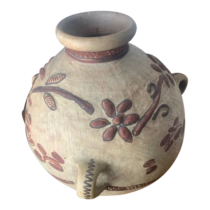 1910s Mayan Pre-Columbian Style Large Round Jar | Chairish