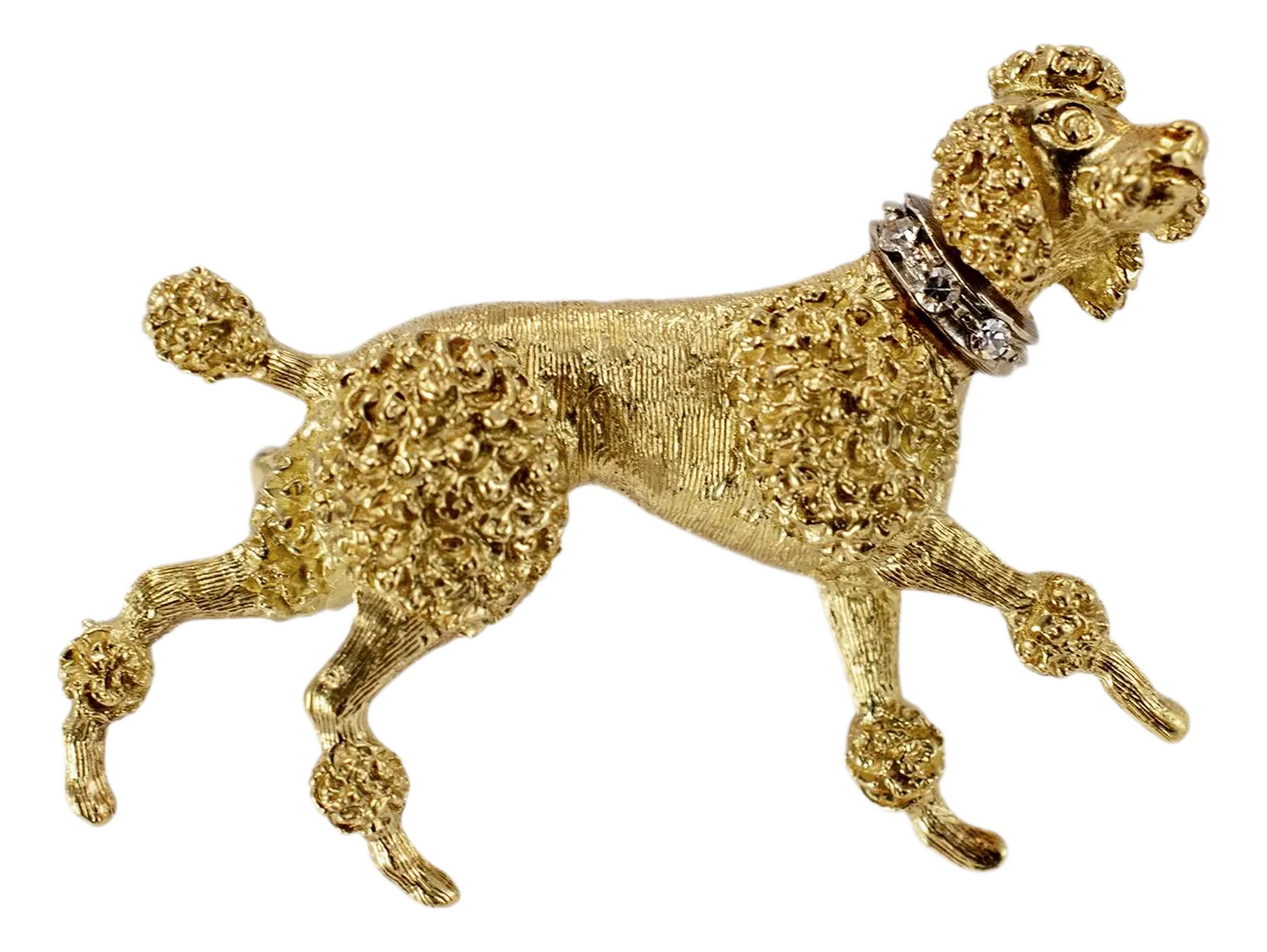 Vintage 18k Yellow Gold Diamond French Poodle Brooch | Chairish
