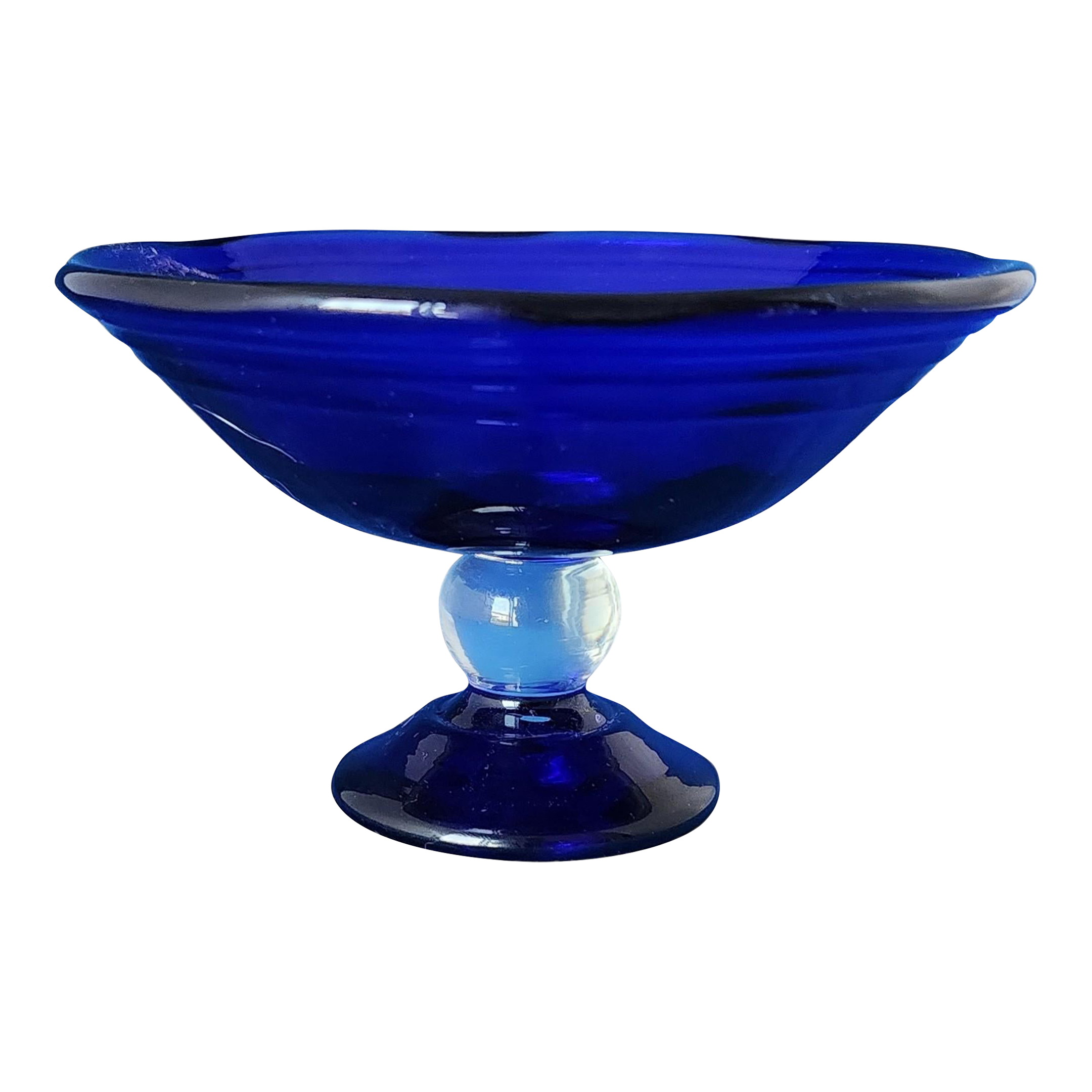 Hand Blown Japanese Cobalt Blue Glass Compote Bowl, C1980s | Chairish