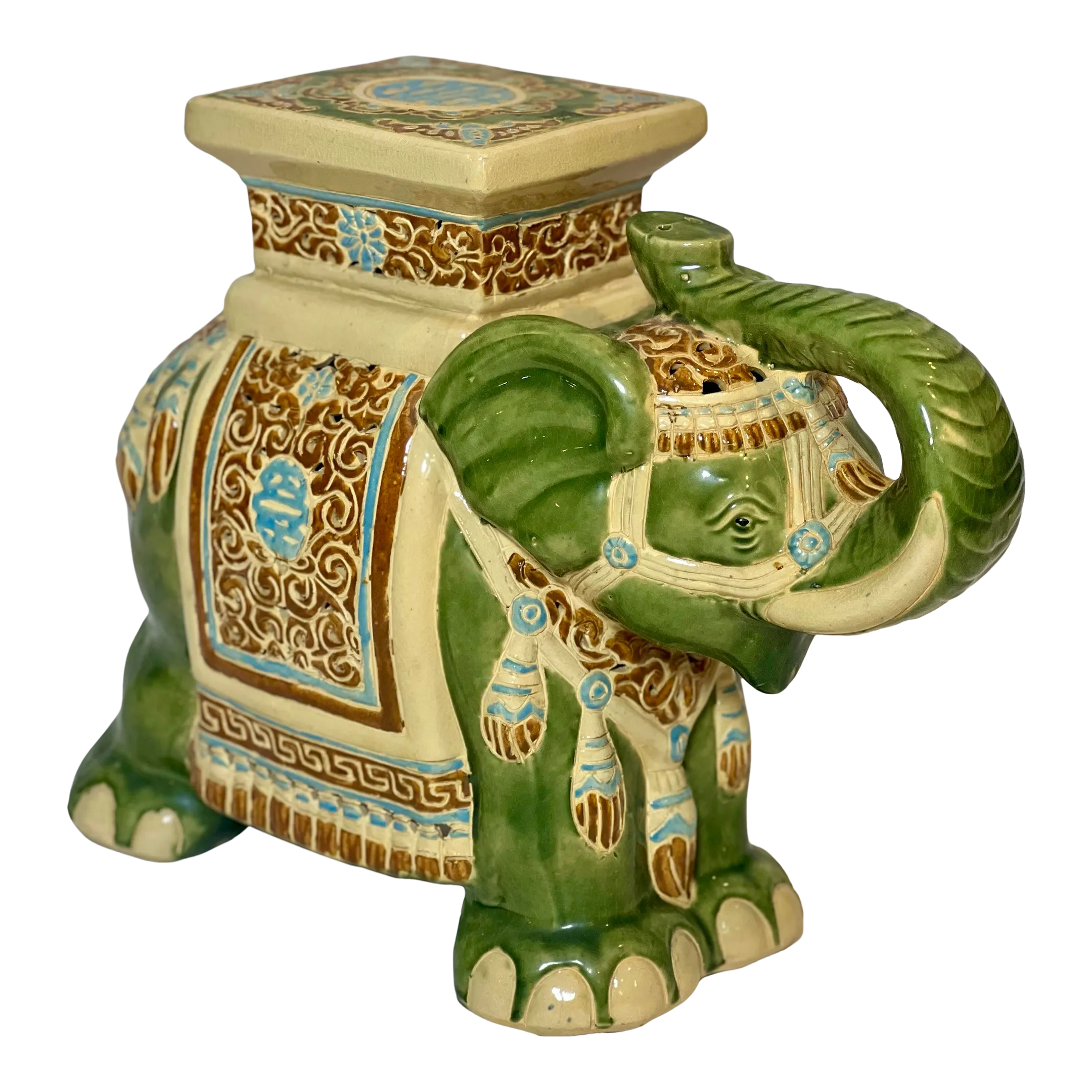 Vintage Glazed Ceramic Elephant Garden Stool | Chairish
