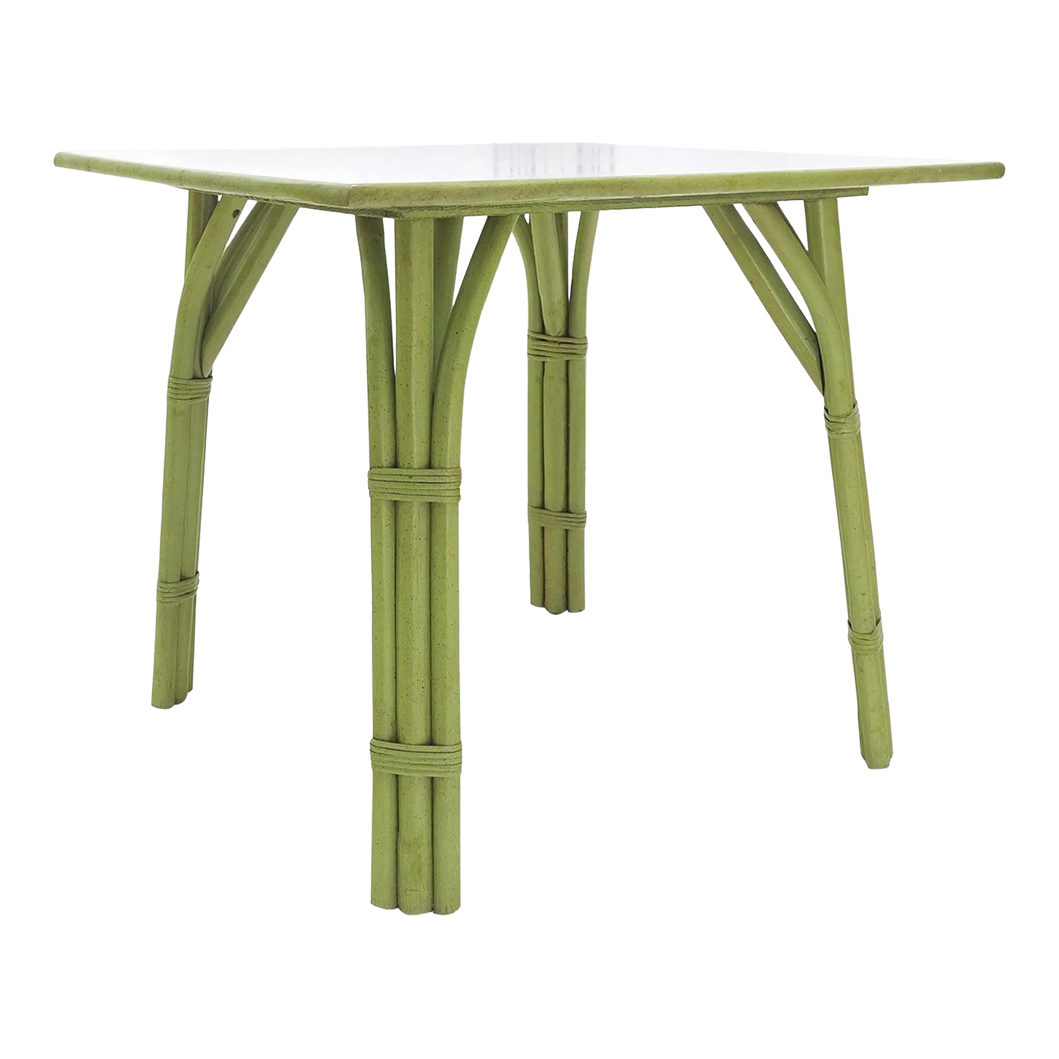 Square Light Green Faux Bamboo Rattan Game Table Mid Century Modern ...