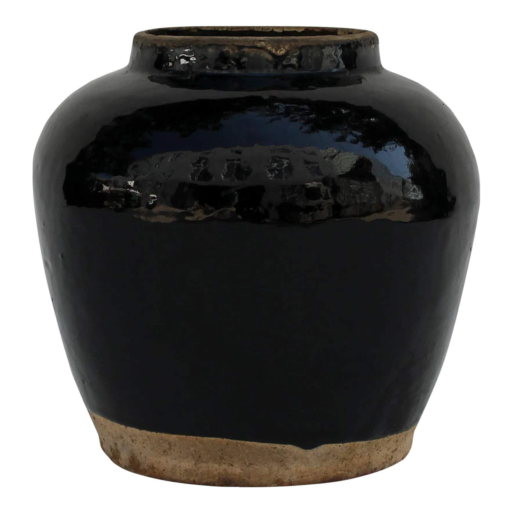 Mid-Century Vintage Black Porcelain Glazed Obsidian Jar With Unfinished ...