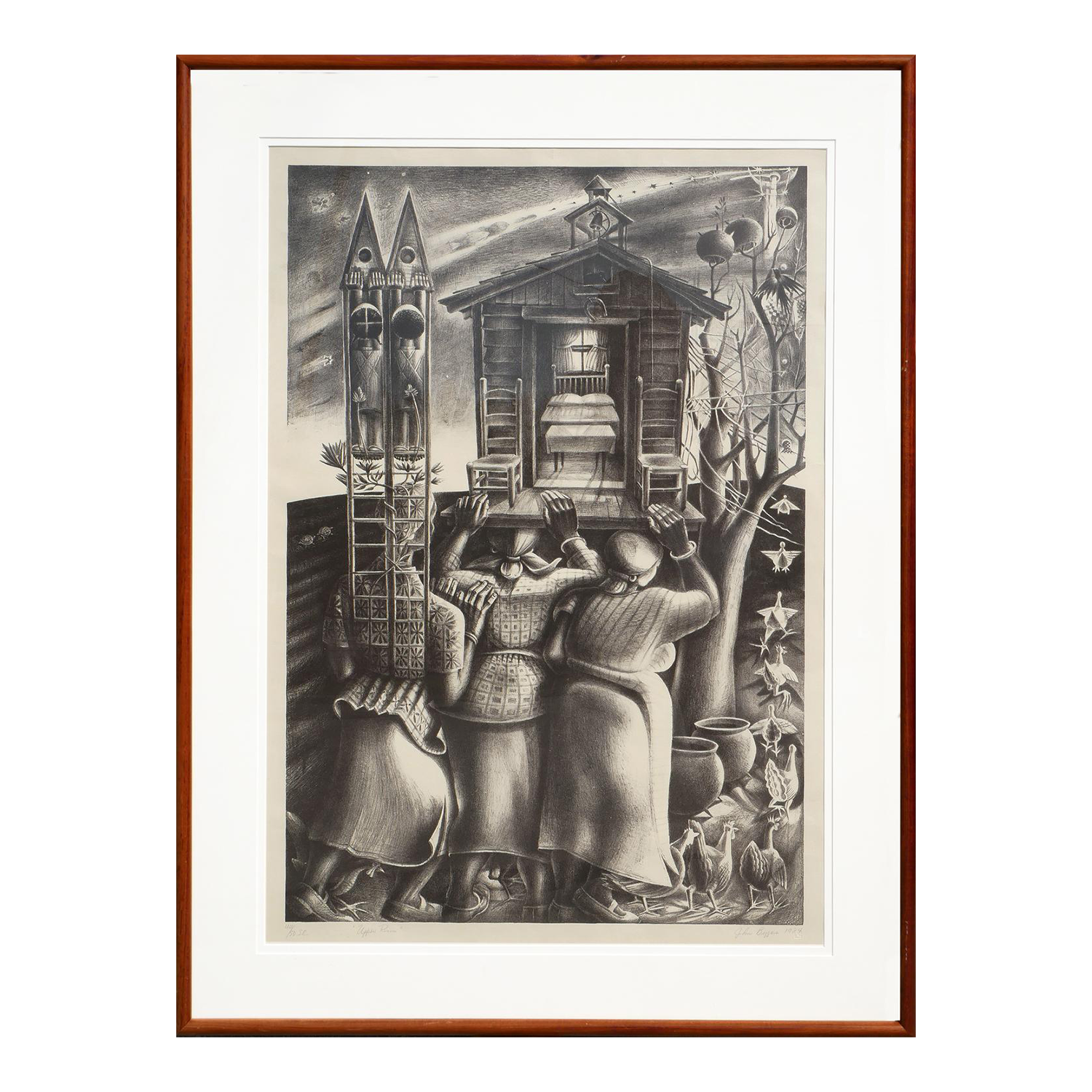1984 "Upper Room" Black and White Abstract Figurative Lithograph ...