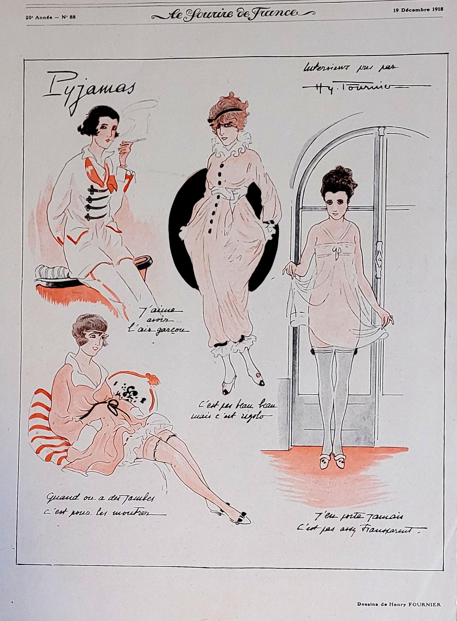 Henry Fournier, 1918 "Pajamas" Le Sourire Cover Print | Chairish