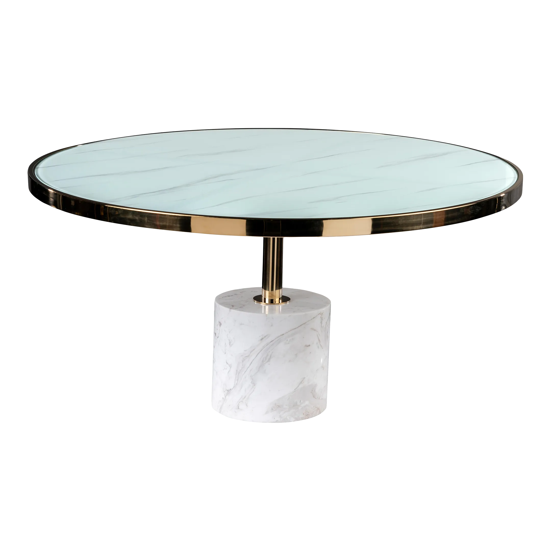 Kaia Marble Base Coffee Table in White and Gold | Chairish
