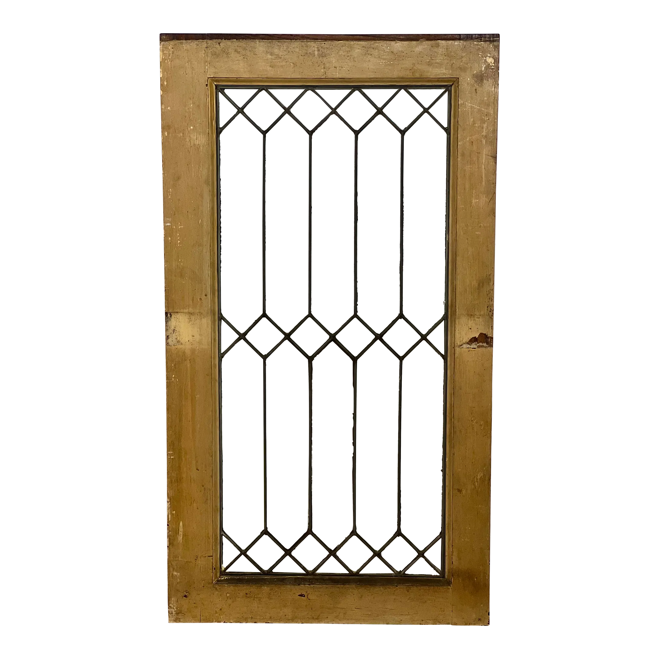 Antique Clear Leaded Glass Window With Wood Frame | Chairish