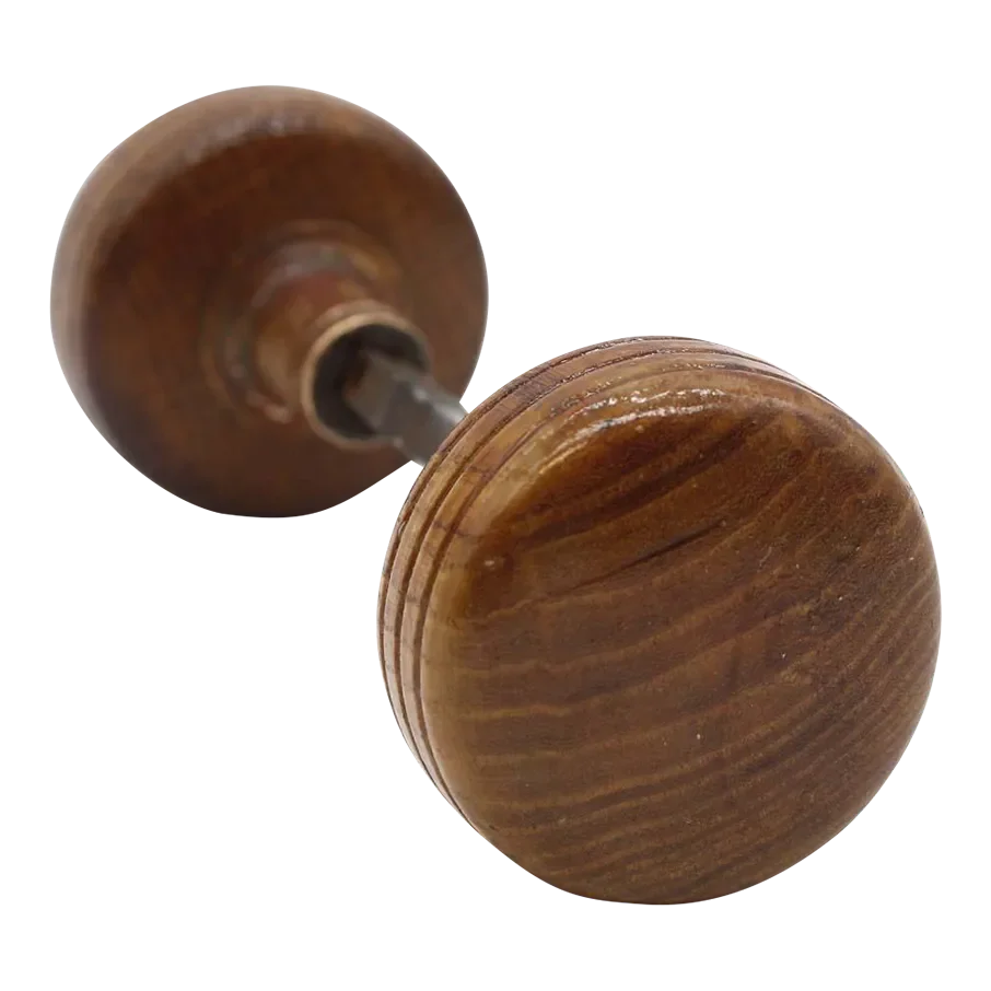 Mid 20th Century Restored Round Flat Front Wood Door Knobs With Brass Shank | Chairish