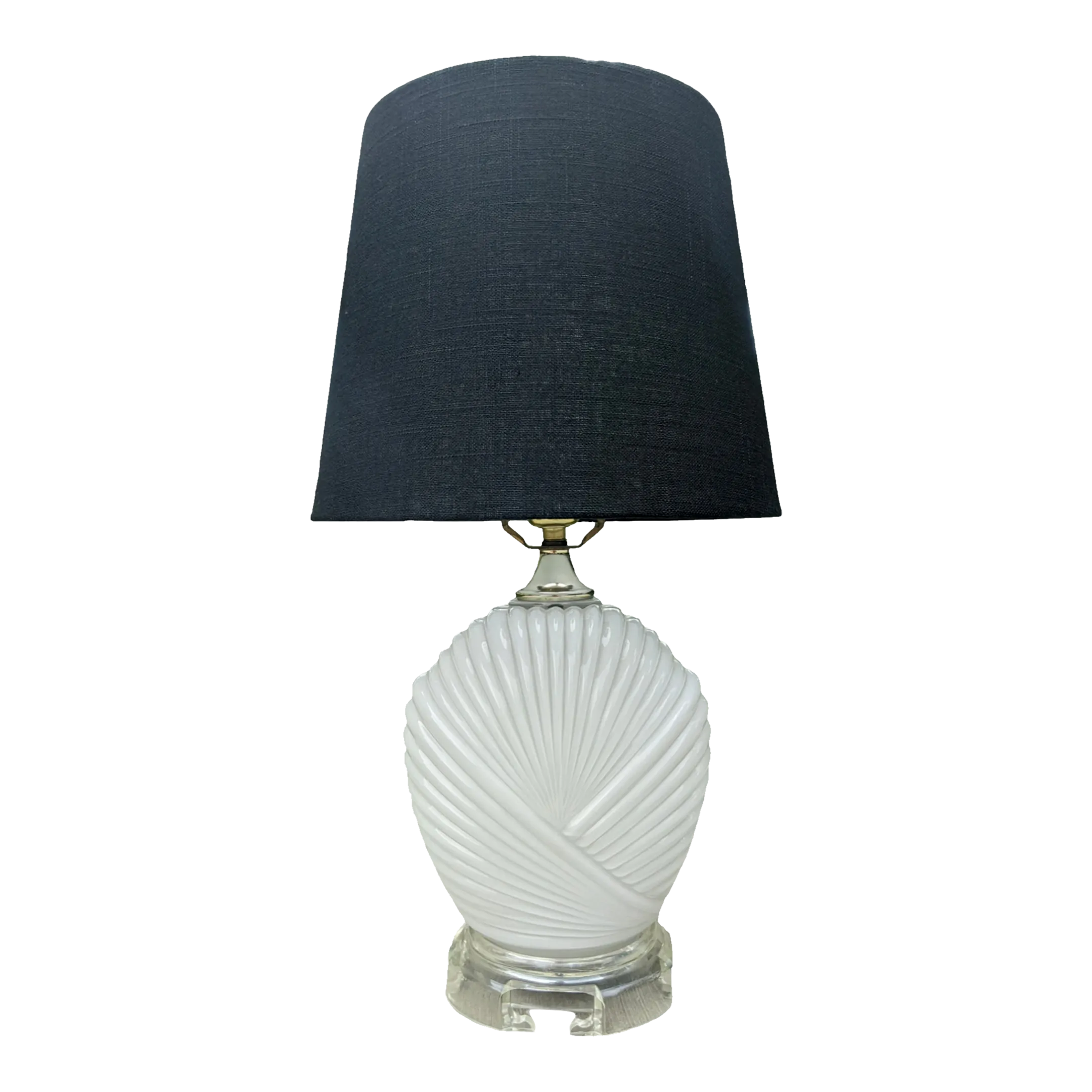 Vintage Postmodern Ribbed White Glass Lamp With Lucite Curved Base ...