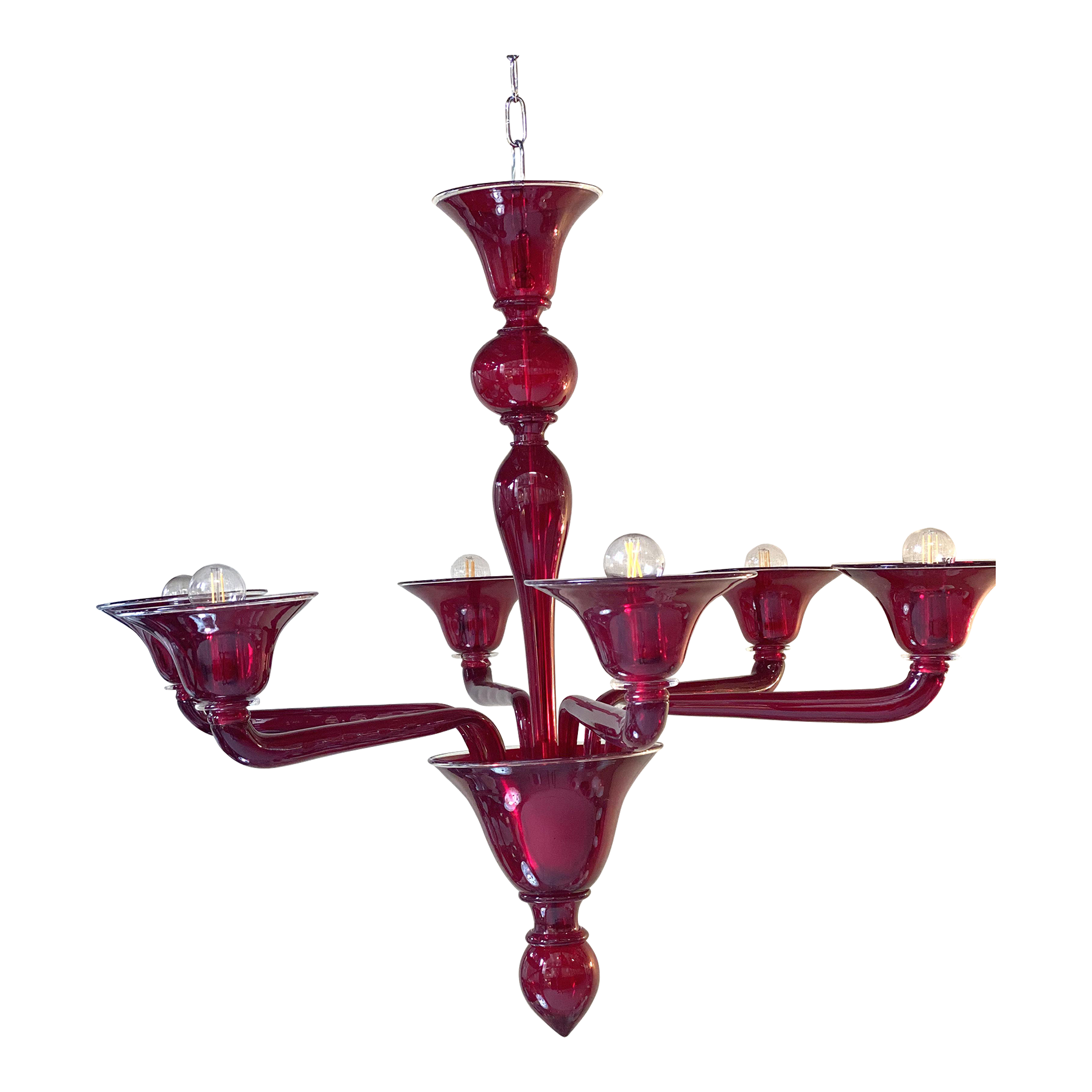 1990s Contemporary Translucent Red Murano Glass Chandelier | Chairish