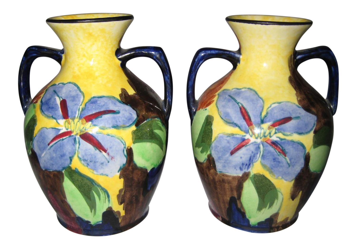 1940s Yellow Pink and Blue Floral H&k Tunstall Vases - a Pair | Chairish