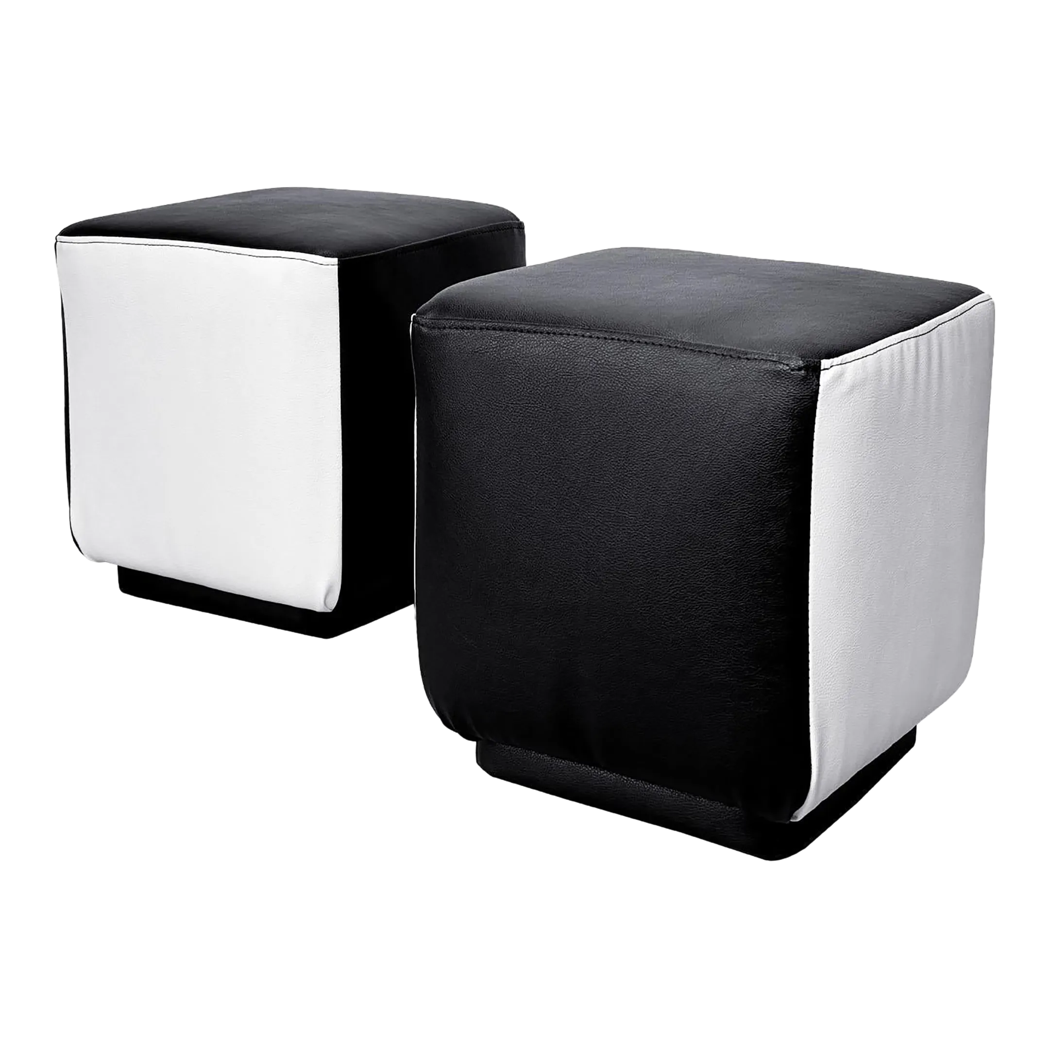 Mid-Century Retro White & Black Vinyl Cube Ottomans - a Pair | Chairish